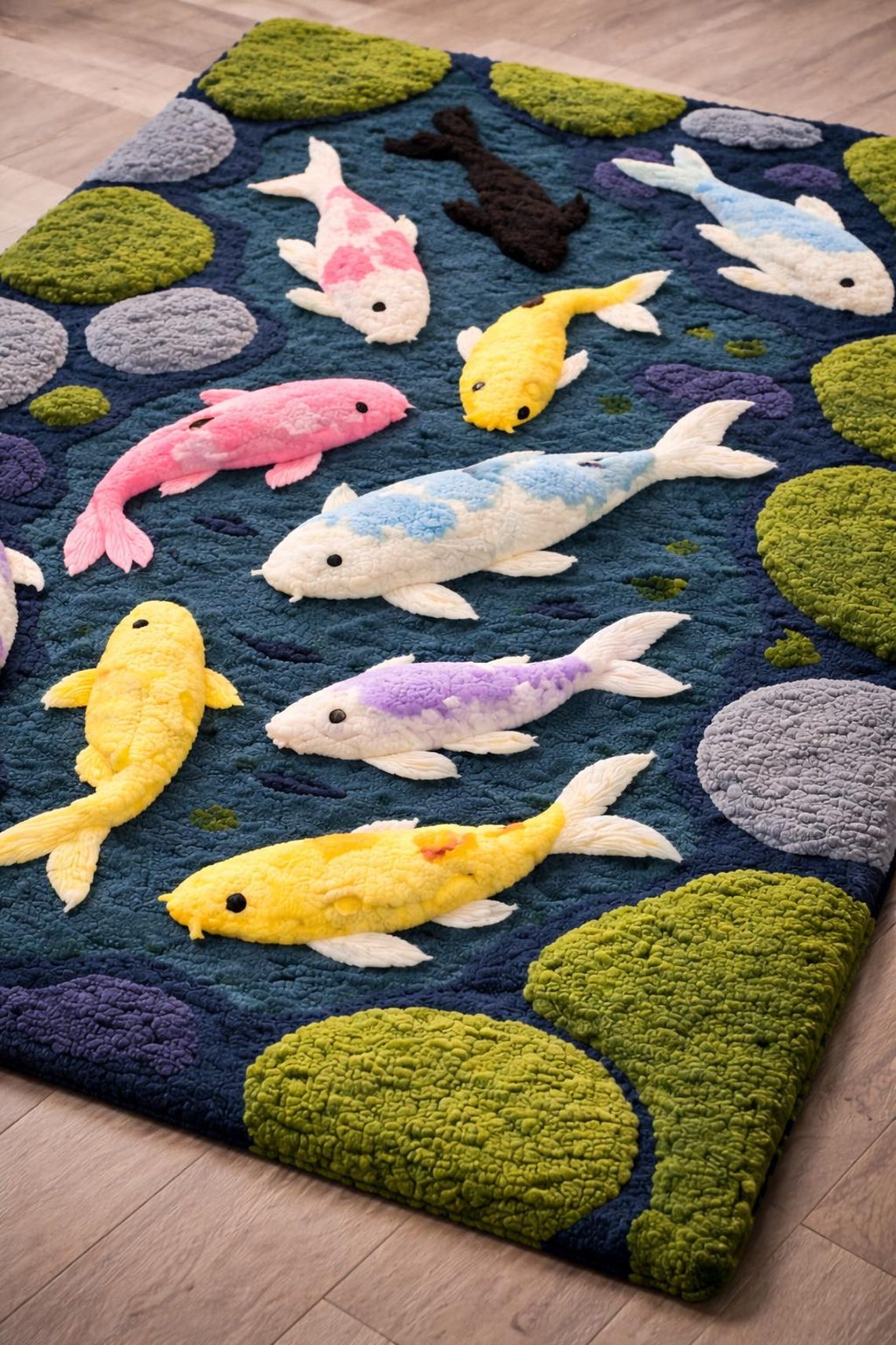 Handmade Koi Fish Pond "rug" | Colorful Carp Design Area Rug for Living ...