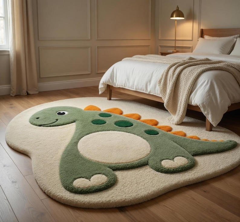 Dinosaur Shaped Tufted Rug, Green Plush Carpet for Kids Room, Nursery ...