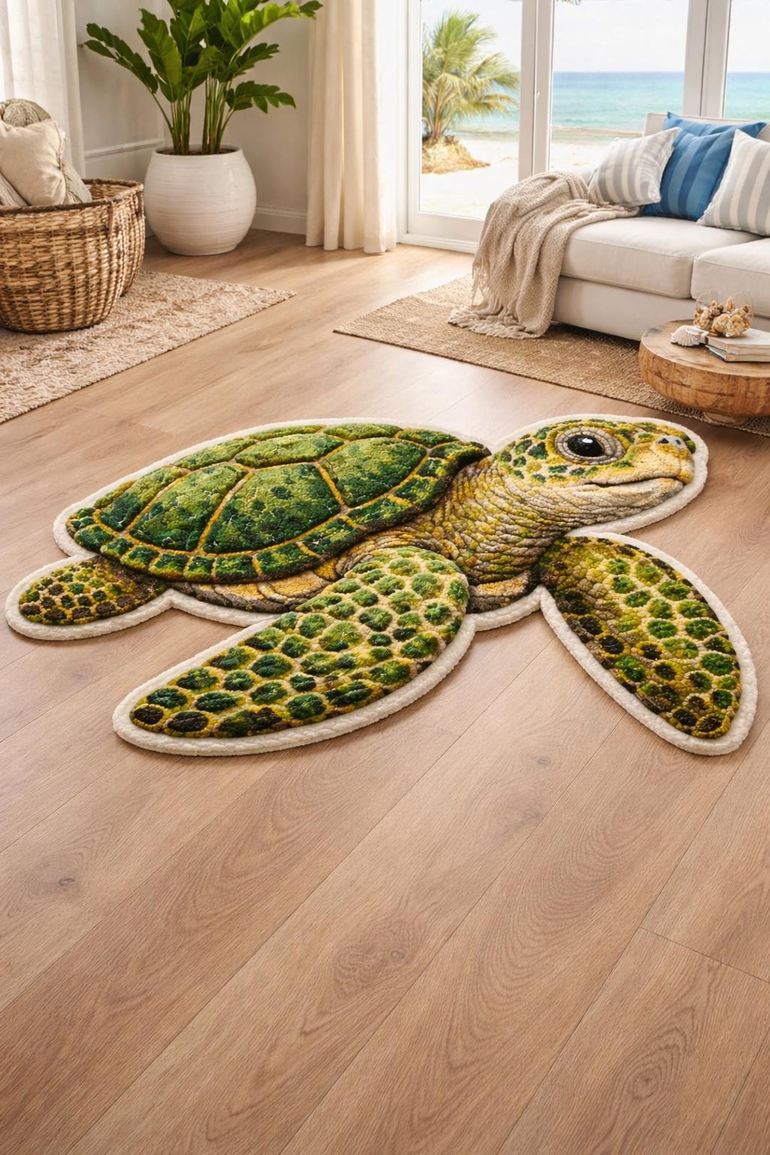 Green Sea Turtle Rug | Coastal Living Room, Kids Room & Beach House - Etsy