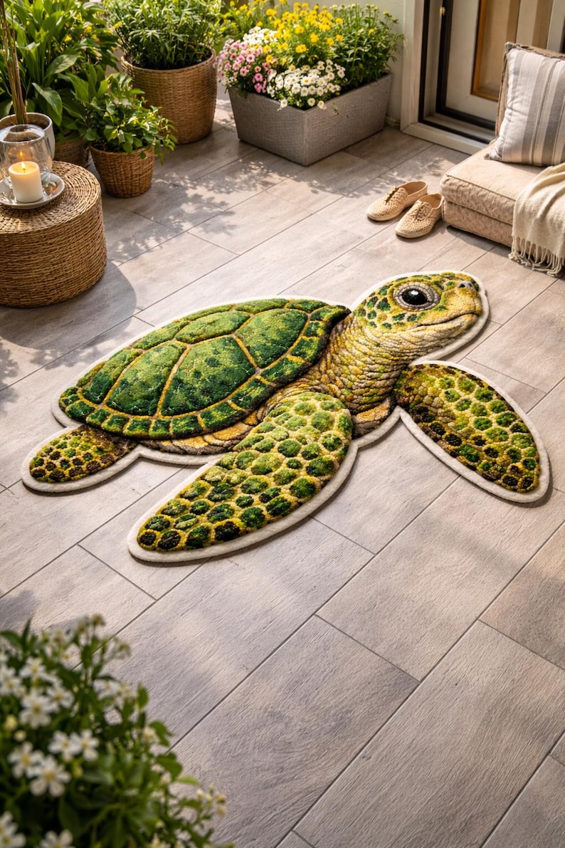 Green Sea Turtle Rug | Coastal Living Room, Kids Room & Beach House - Etsy