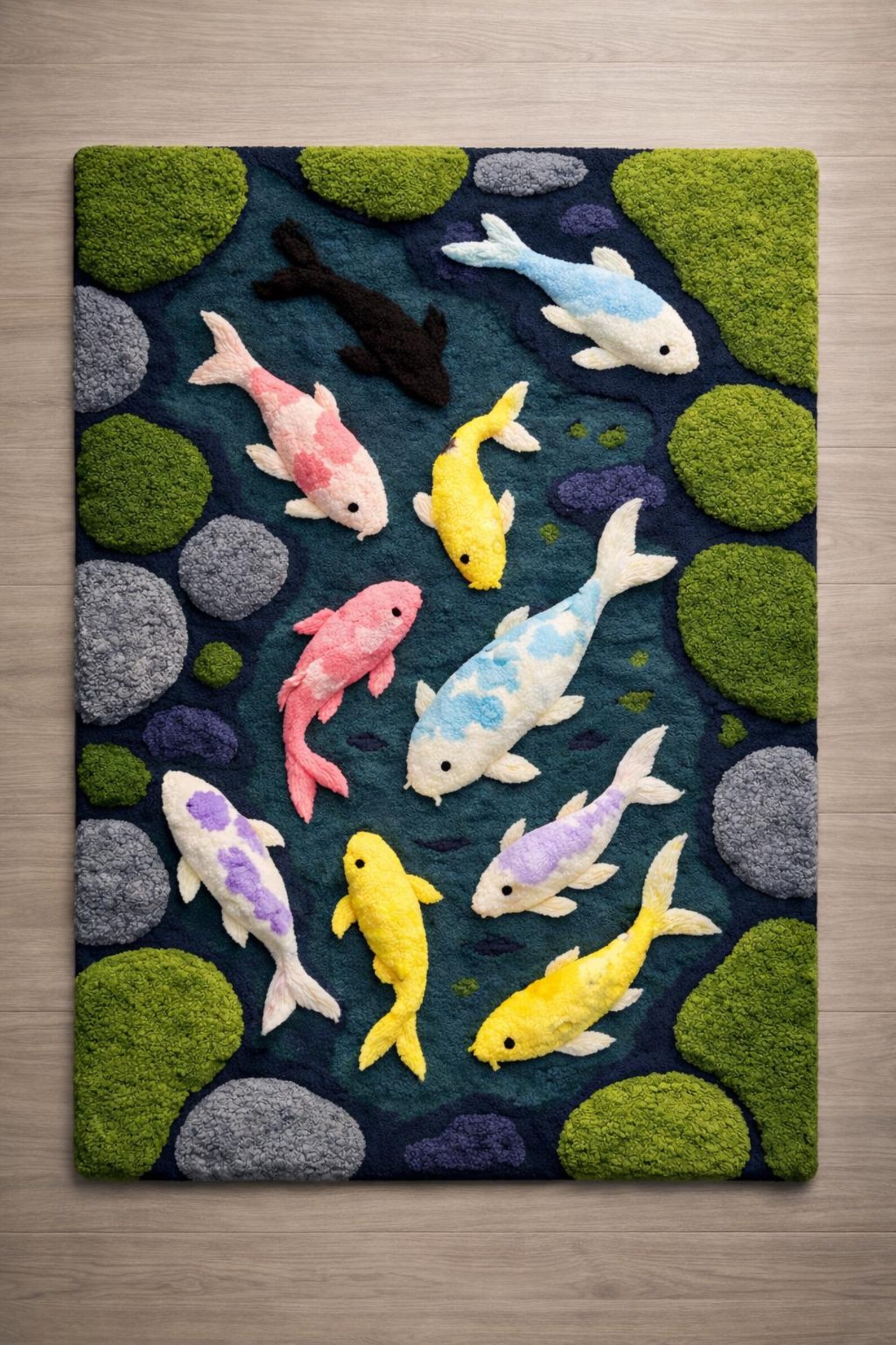 Handmade Koi Fish Pond "rug" | Colorful Carp Design Area Rug for Living ...