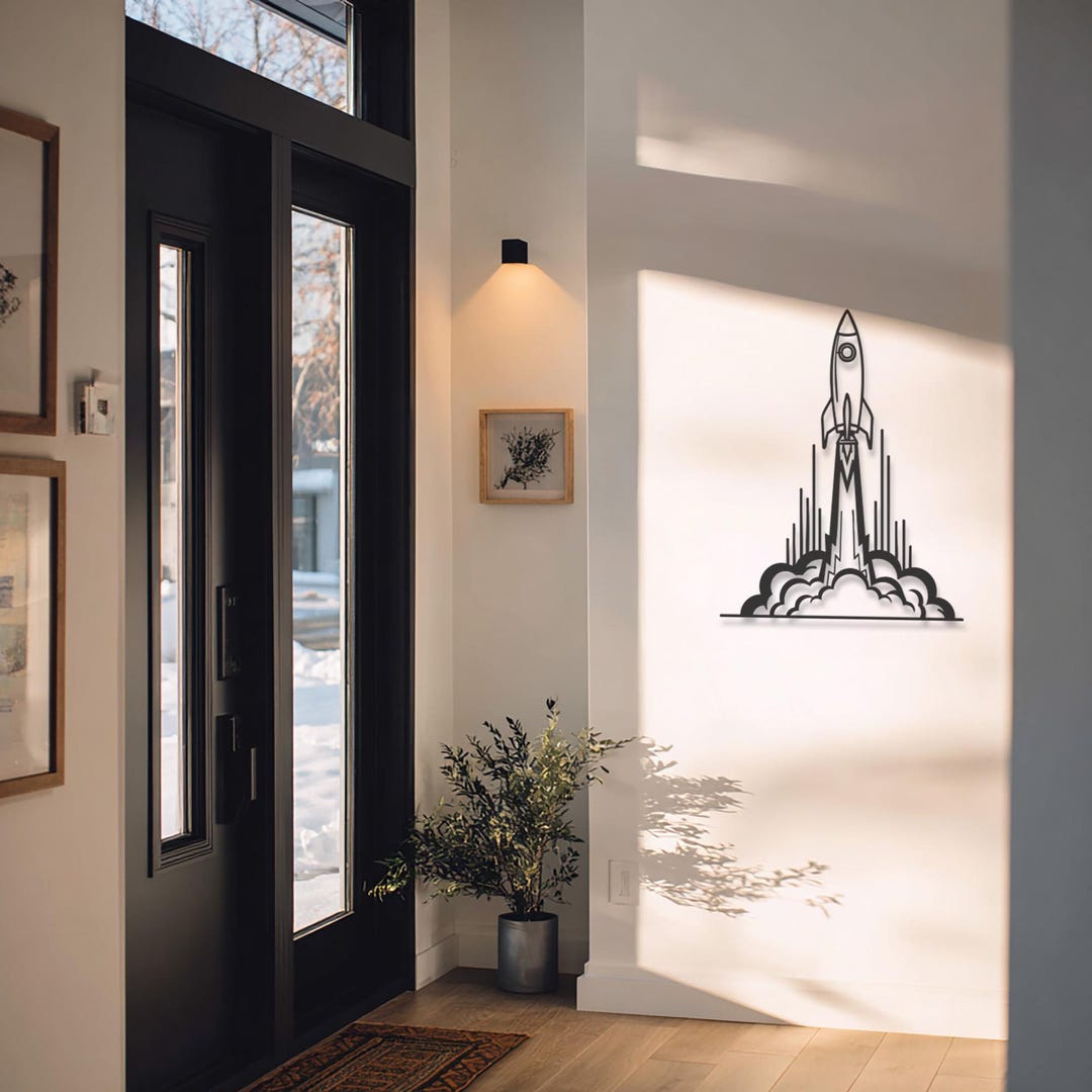 Rocket Launch Metal Wall Art, Modern Space Themed Decor, Abstract ...