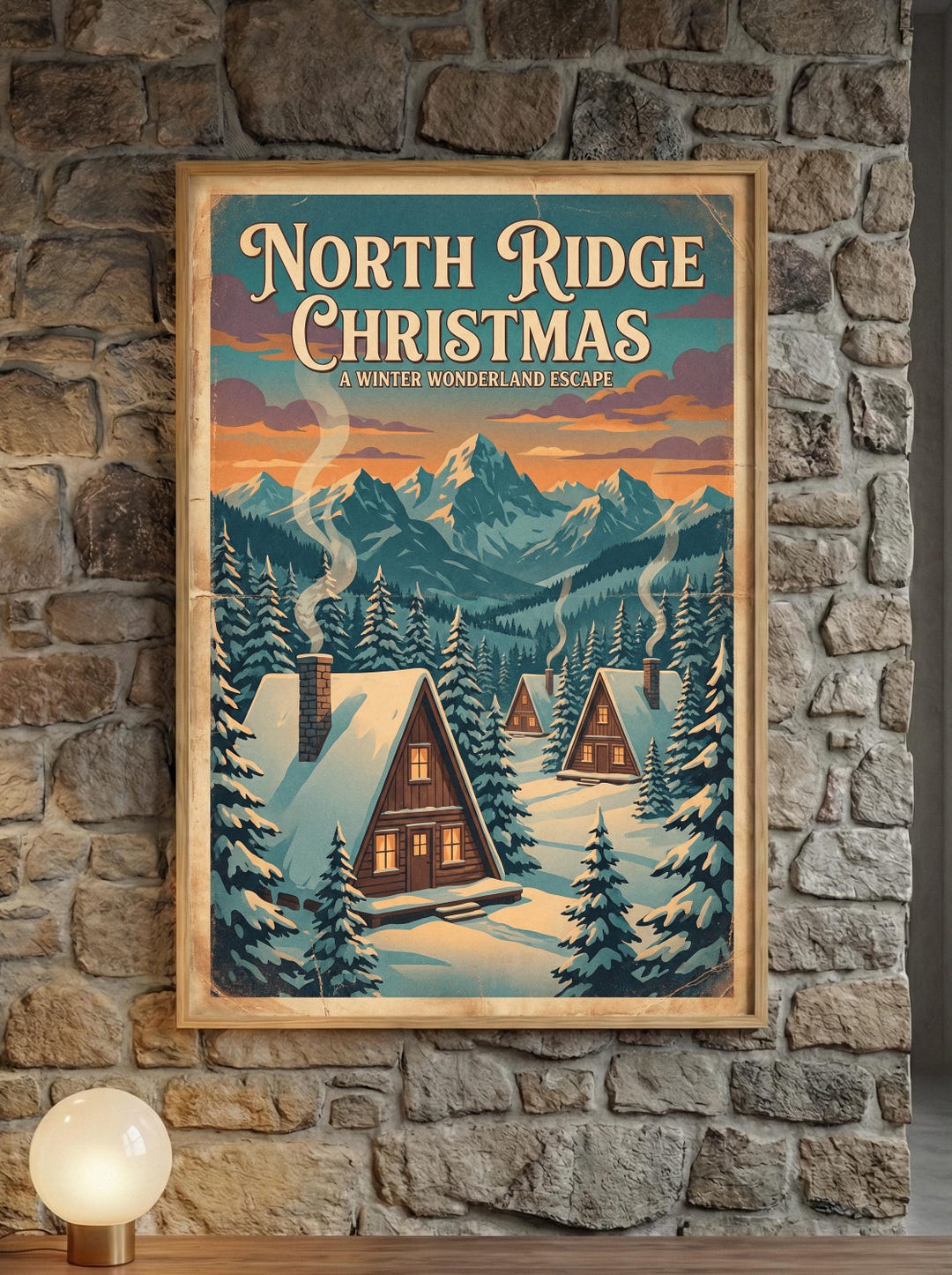 North Ridge Christmas Retro Winter Travel Poster | Vintage Matte ...