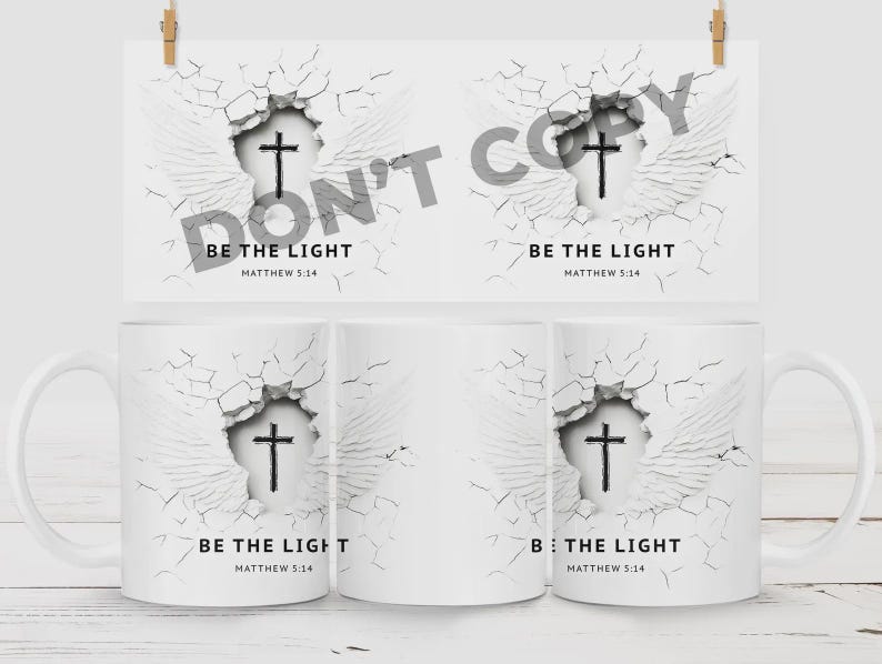 Be the Light Bible Verse Mug Wrap, 3D Religious Sublimation Design PNG ...