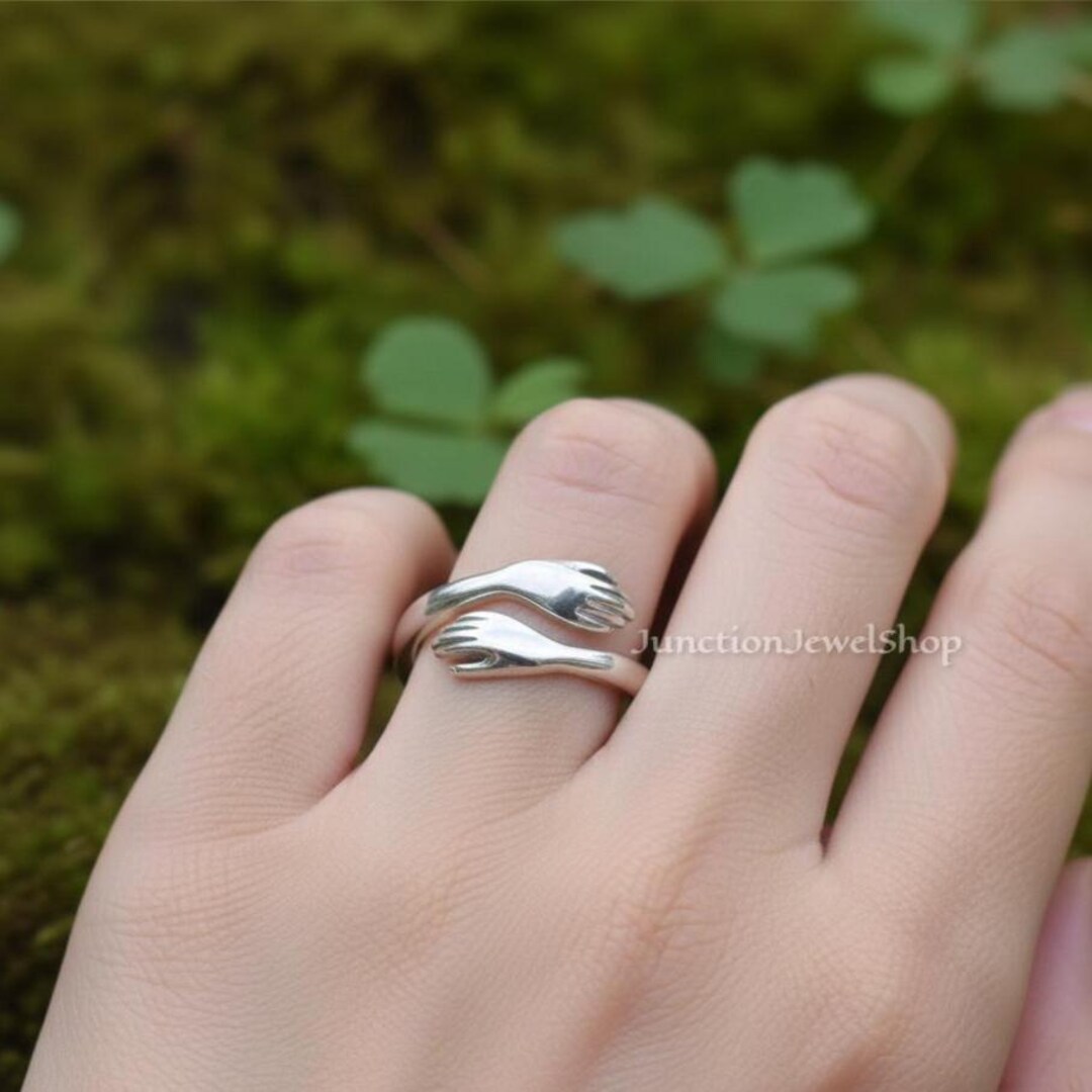 925 Sterling Silver Hand Hug Ring for Women, Open Love Promise Ring ...