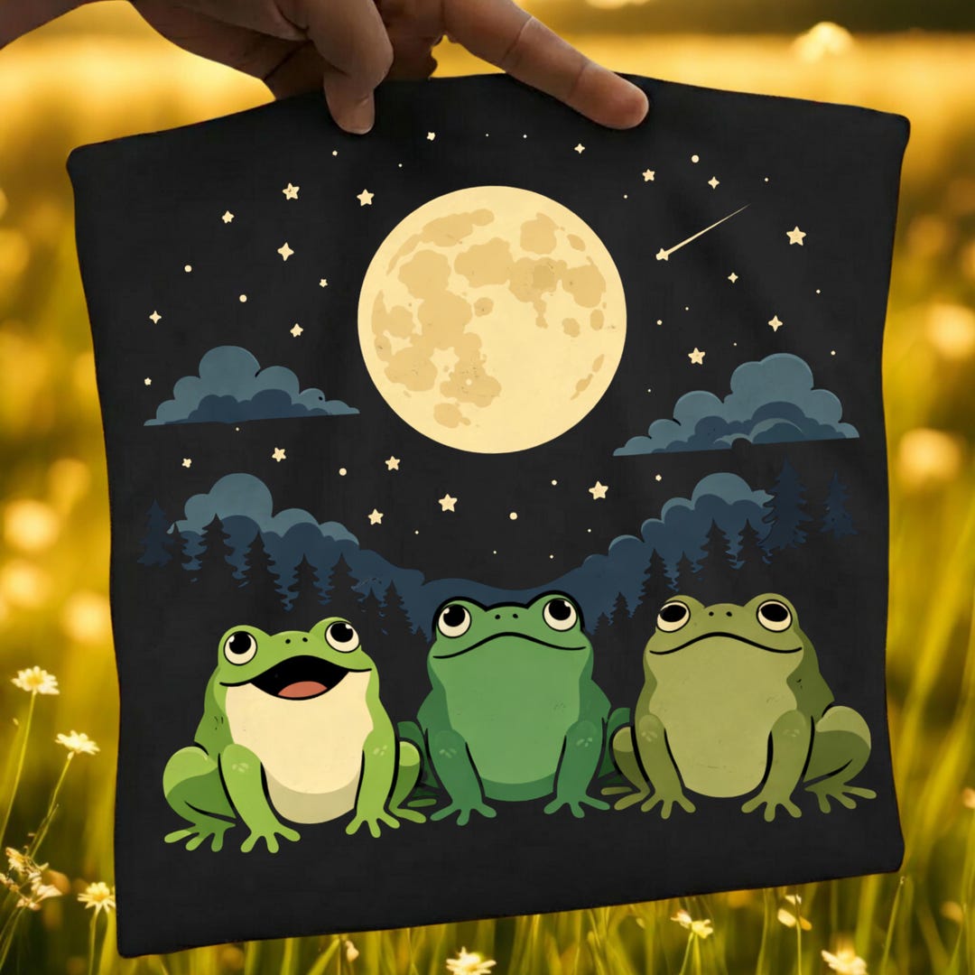 Frogs Howling at Moon PNG, Funny Frog Meme Night Forest Design, Cute ...
