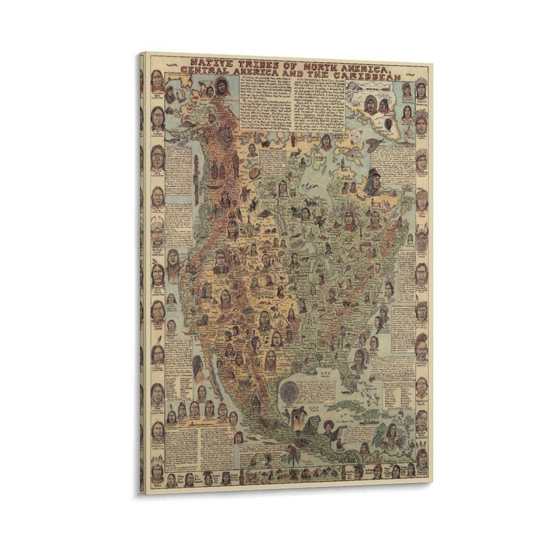 Native American Tribes Map Painting on Canvas Wall Art Poster Picture ...
