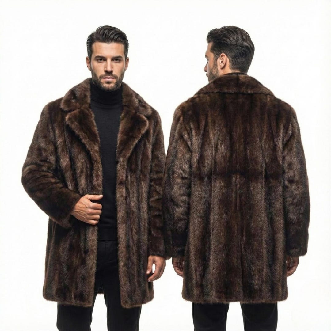 Men’s Luxury Real Mink Fur Coat – Dark Brown Full Pelt Winter Overcoat ...