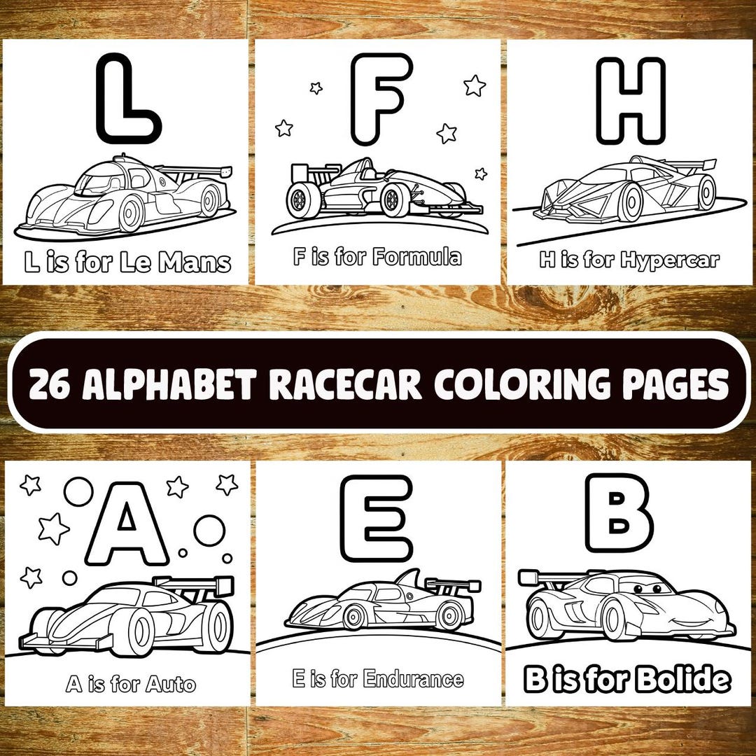26 Alphabet Racecar Coloring Pages – ABC Learning Bundle - Etsy