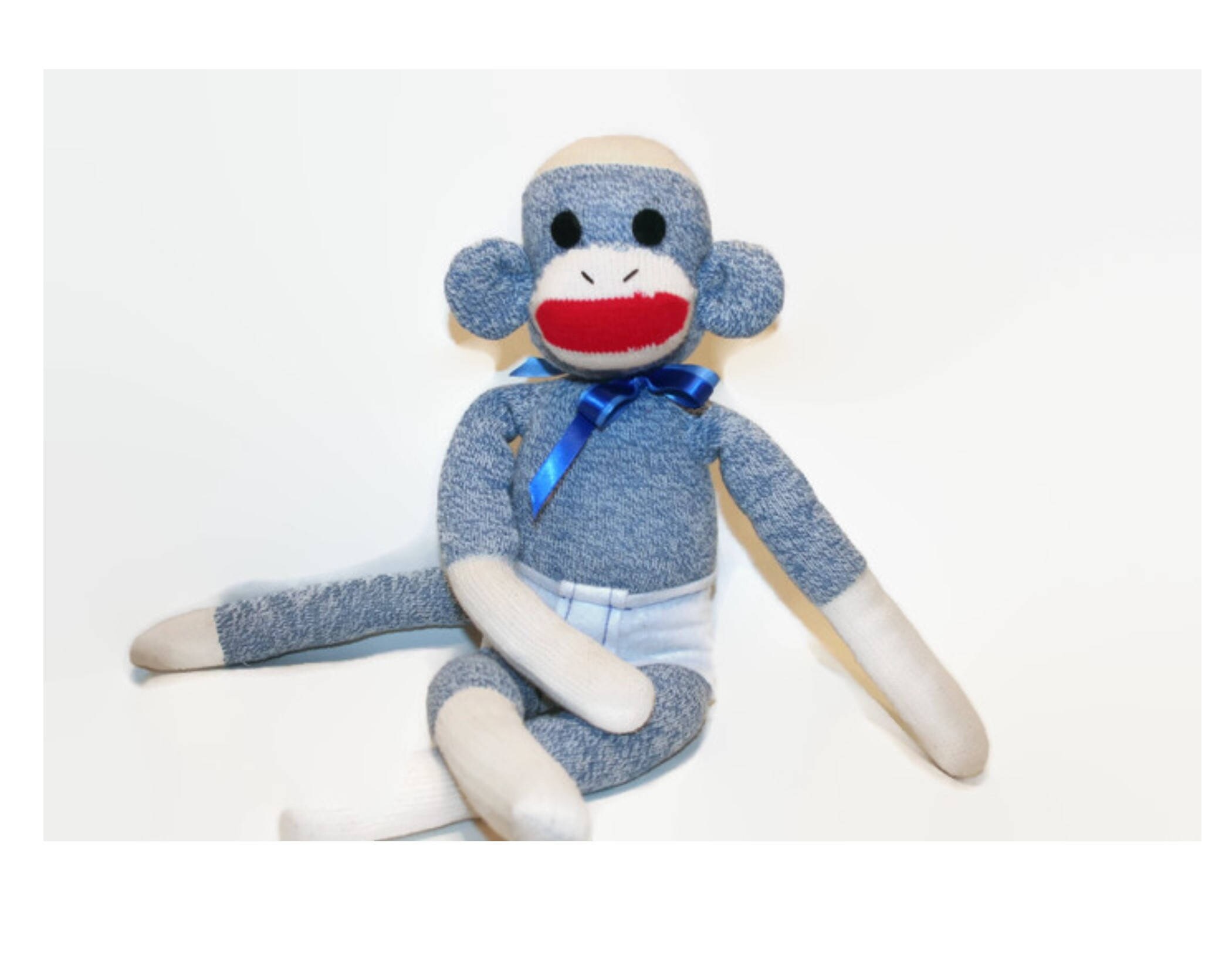 Sock Monkey for Baby, Blue Stuffed Sock Monkey Toy, Baby Safe Sock ...