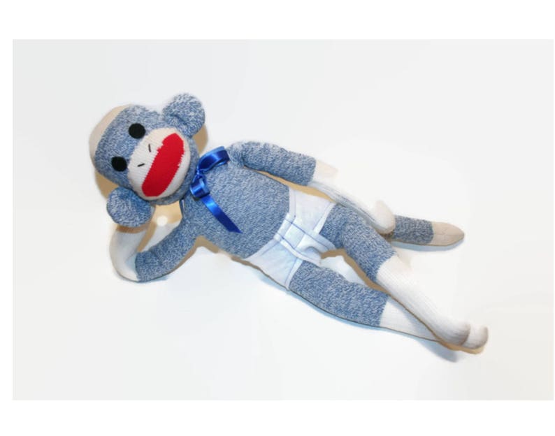 Sock Monkey for Baby, Blue Stuffed Sock Monkey Toy, Baby Safe Sock ...