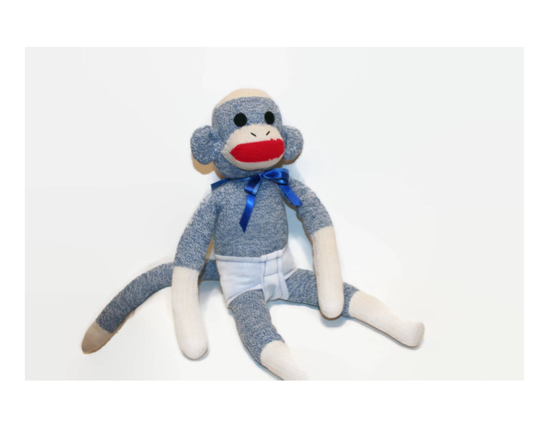 Sock Monkey for Baby, Blue Stuffed Sock Monkey Toy, Baby Safe Sock ...