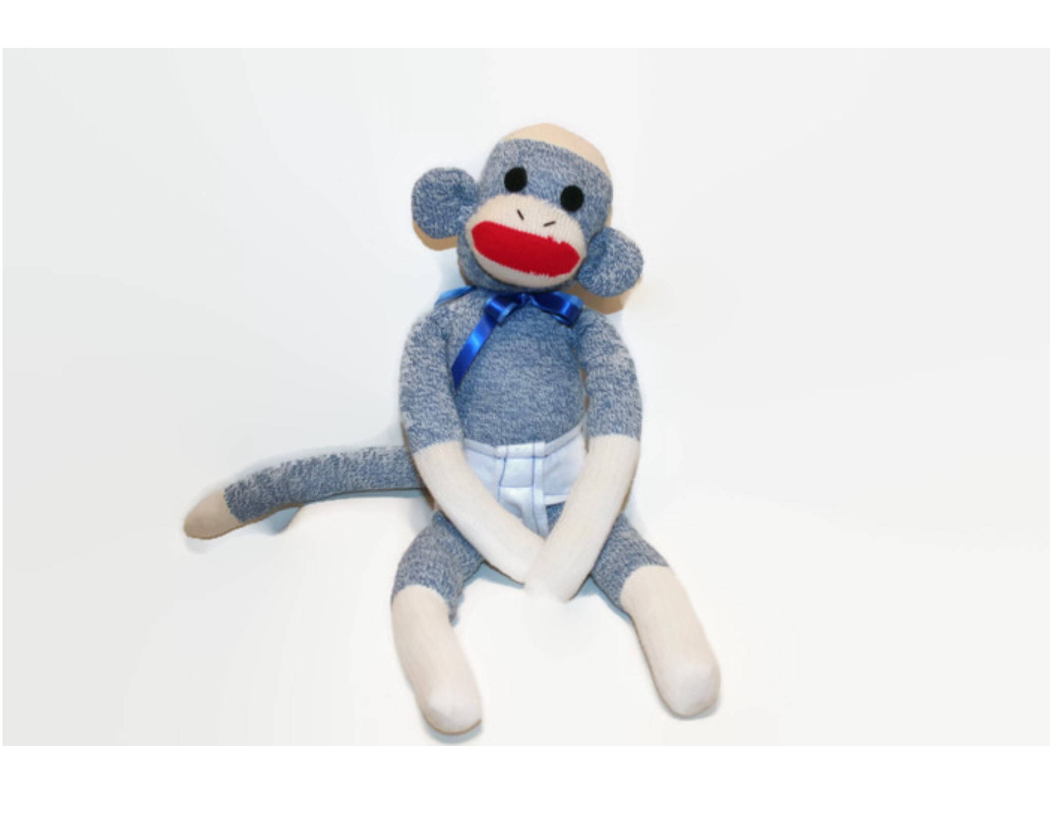 Sock Monkey for Baby, Blue Stuffed Sock Monkey Toy, Baby Safe Sock ...