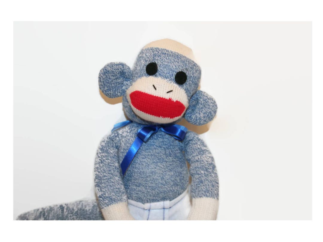 Sock Monkey for Baby, Blue Stuffed Sock Monkey Toy, Baby Safe Sock ...