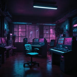 Cyberpunk Music Studio Poster, Neon Synth Lab Wall Art (digital ...