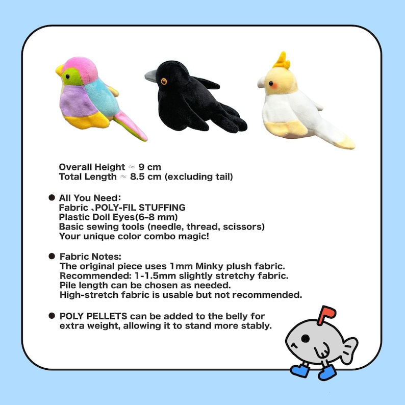 3 Types of Birds Plush Sewing Pattern & Tutorial (english/español ...