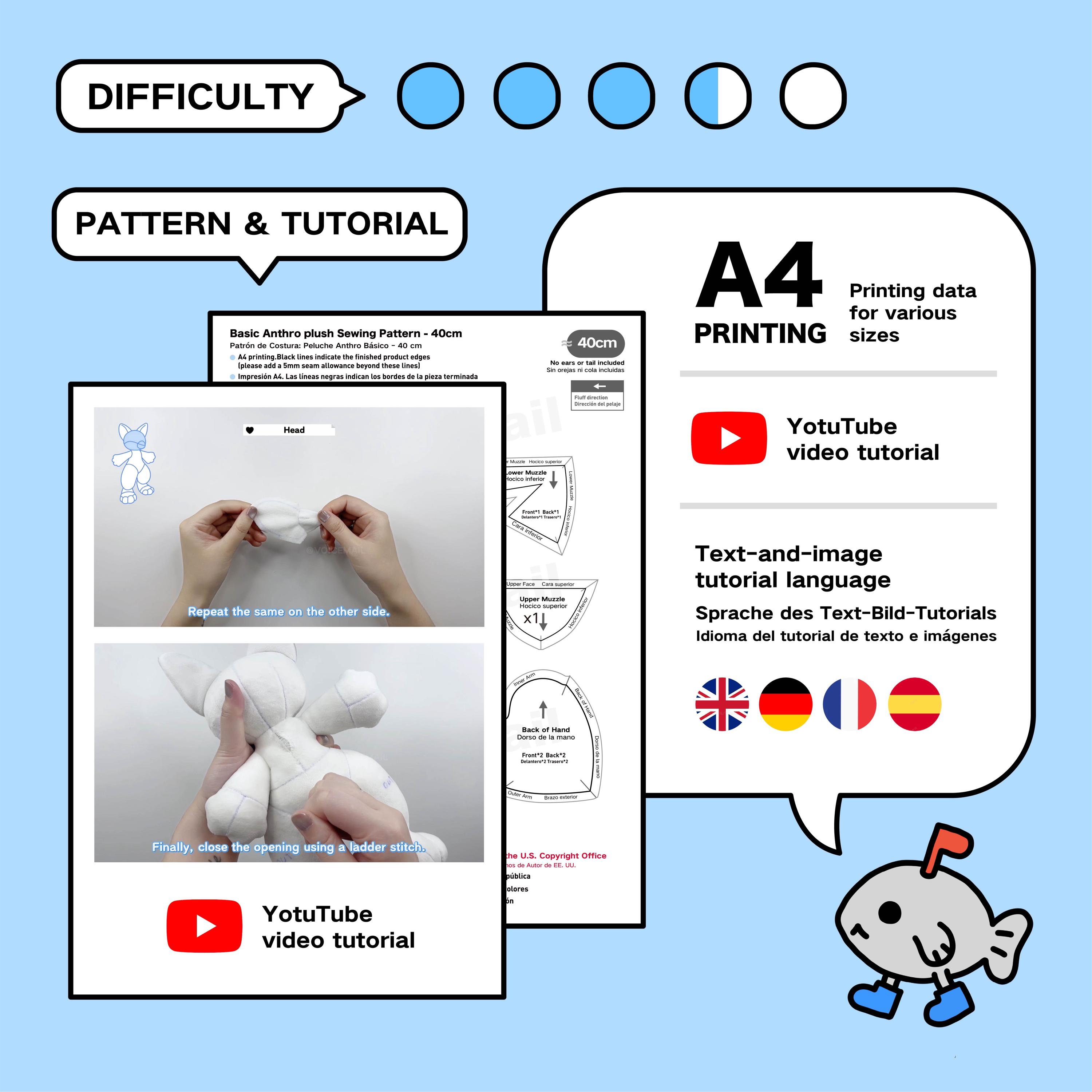 Anthro Furry Plush PDF Sewing Pattern + Tutorial | Basic Body DIY ...