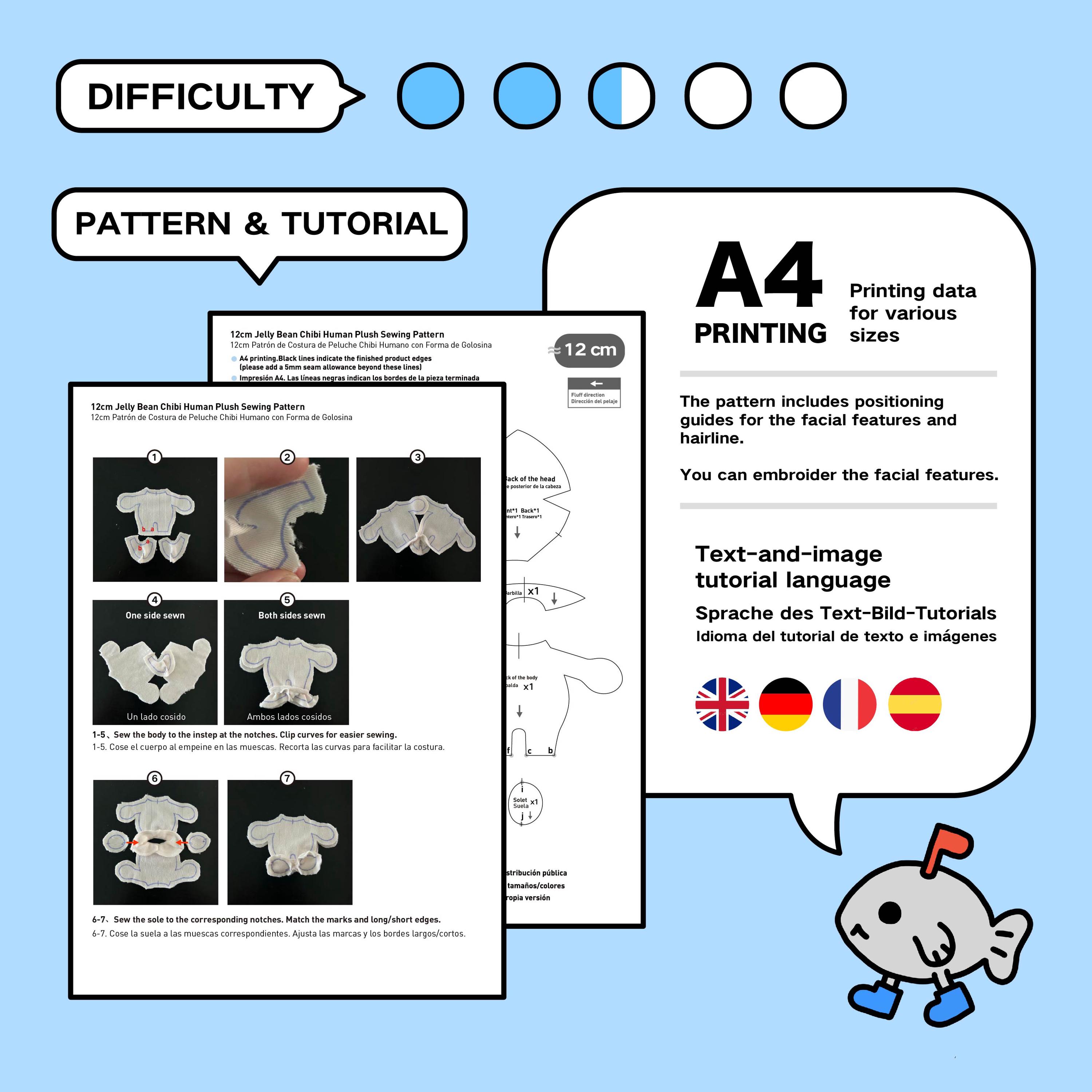 Jelly Bean Chibi Humanoid Plush Sewing Pattern & Tutorial (english ...