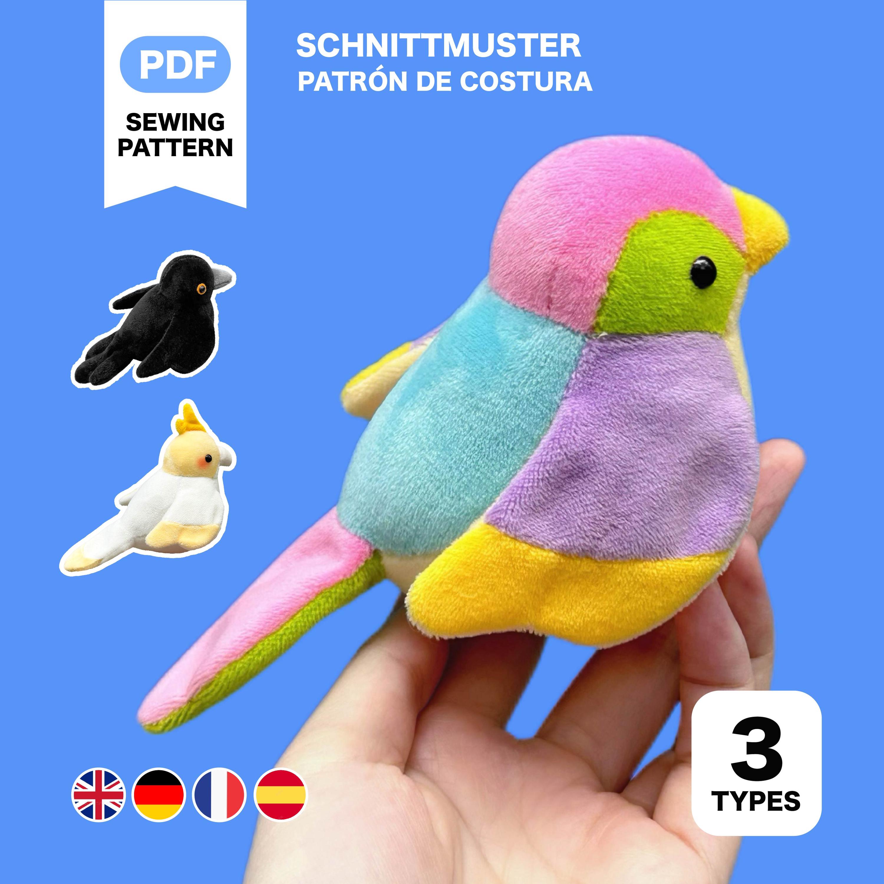 3 Types of Birds Plush Sewing Pattern & Tutorial (english/español ...