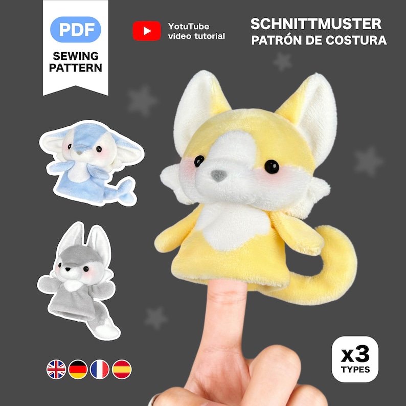 Furry Finger Puppet Fursona Plush Sewing Pattern & Tutorial (english ...