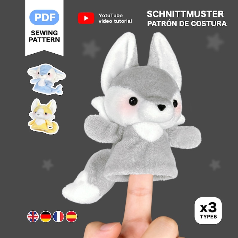 Furry Finger Puppet Fursona Plush Sewing Pattern & Tutorial (english ...