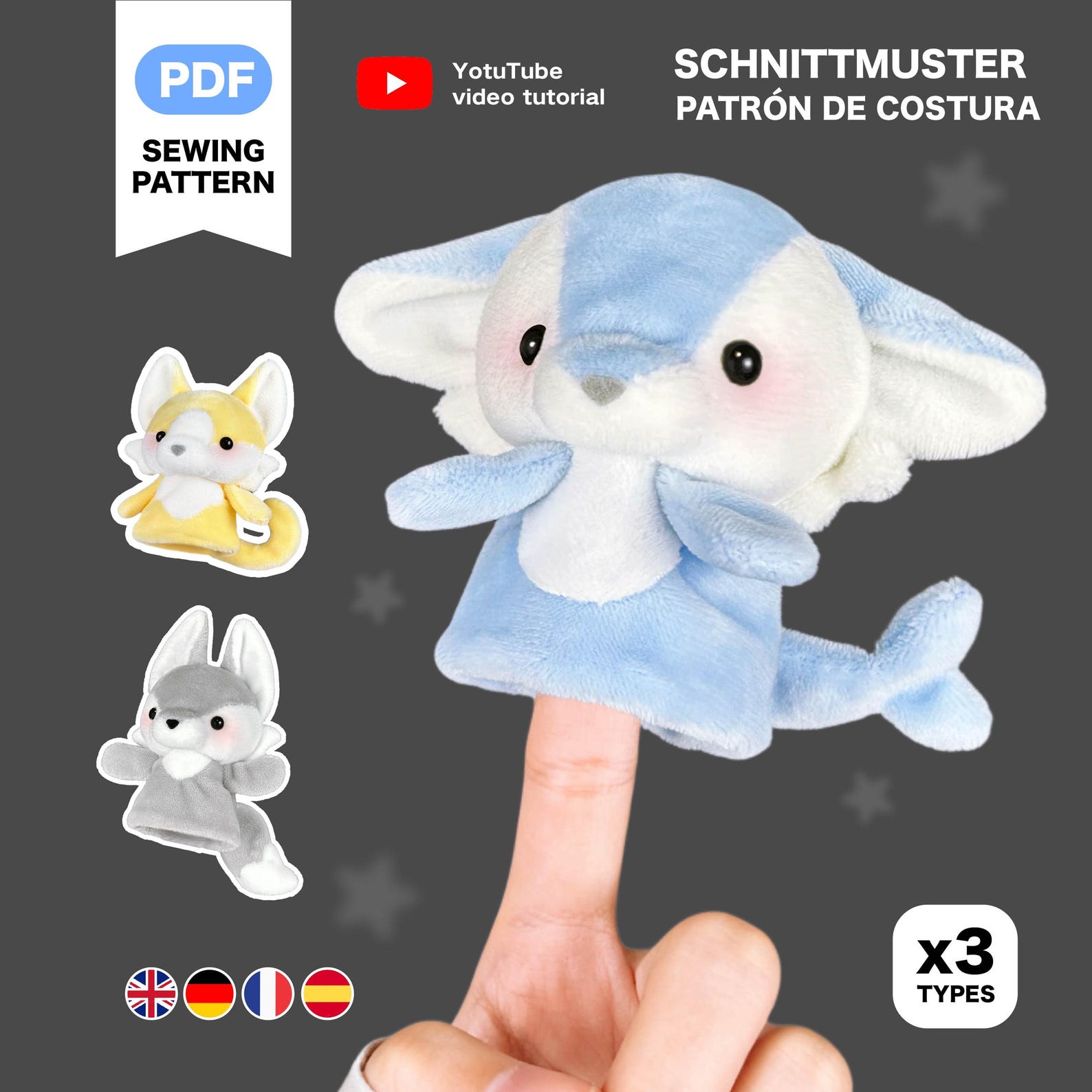 Furry Finger Puppet Fursona Plush Sewing Pattern & Tutorial (english ...