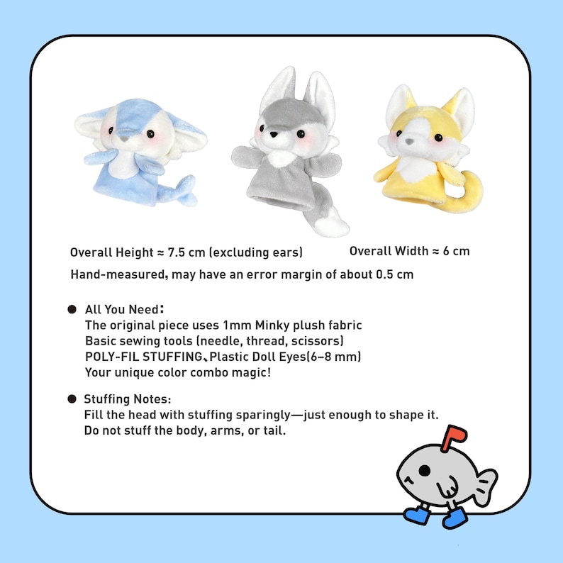 Furry Finger Puppet Fursona Plush Sewing Pattern & Tutorial (english ...