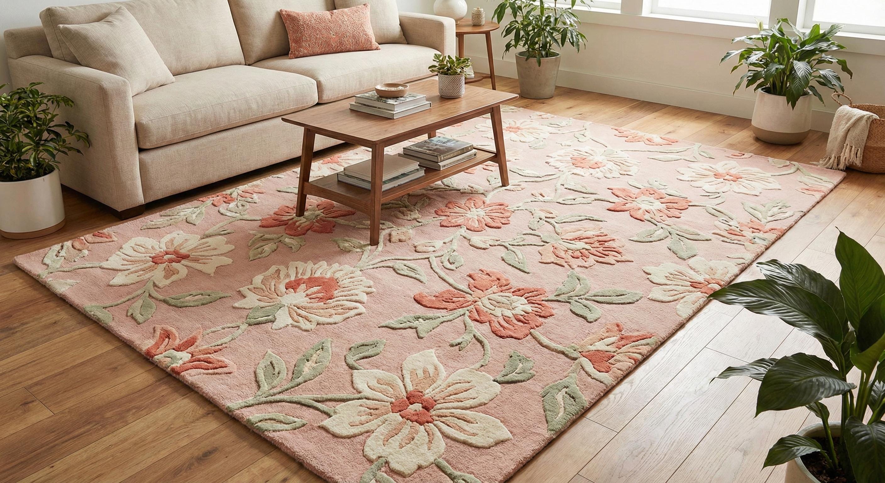 Hand-tufted Wool Area Rug | Pink Floral Design - Etsy