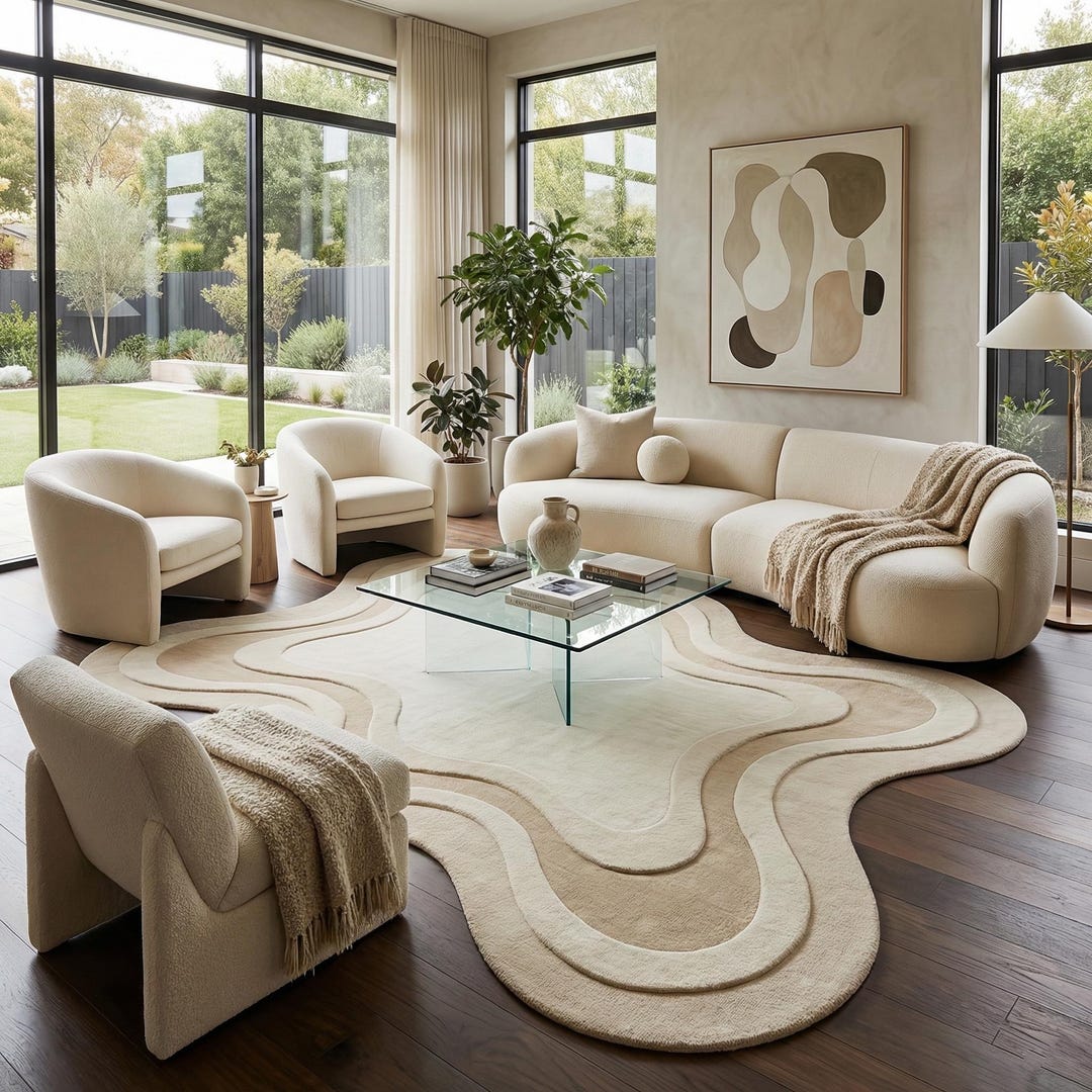 Modern Freeform Sculpted Wool Area Rug | Contemporary Sculptural Wool ...