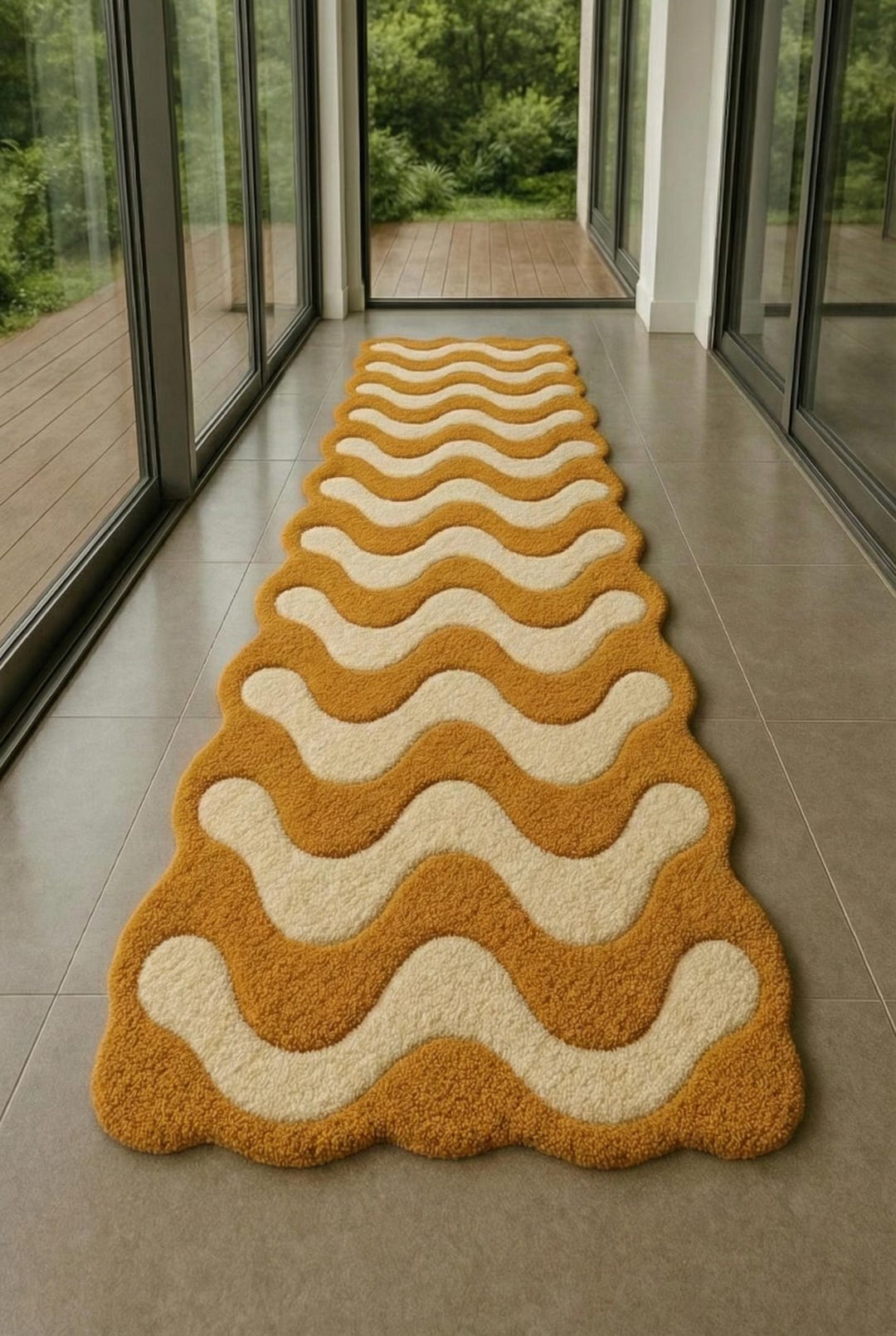 Hand Tufted Wool Runner Rug | Modern Abstract Wave Design, Hallway ...