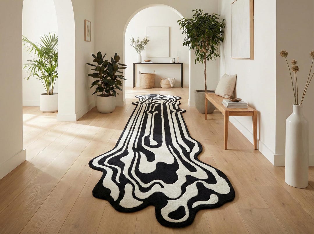 Artistic Flow Design Wool Runner Rug | Luxury Hand-tufted Abstract ...