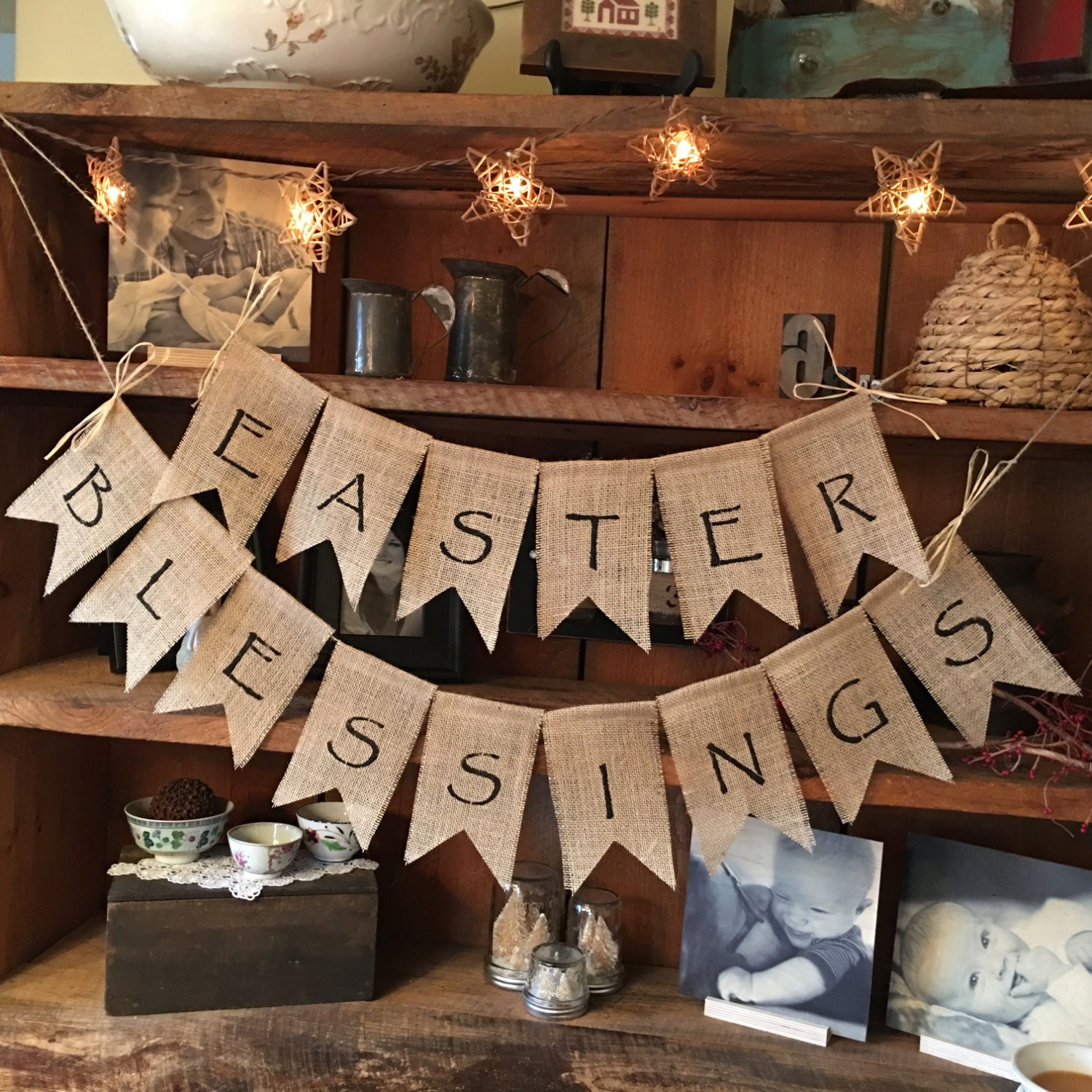 Easter Blessings Banner Burlap Easter Banner Easter Bunting - Etsy