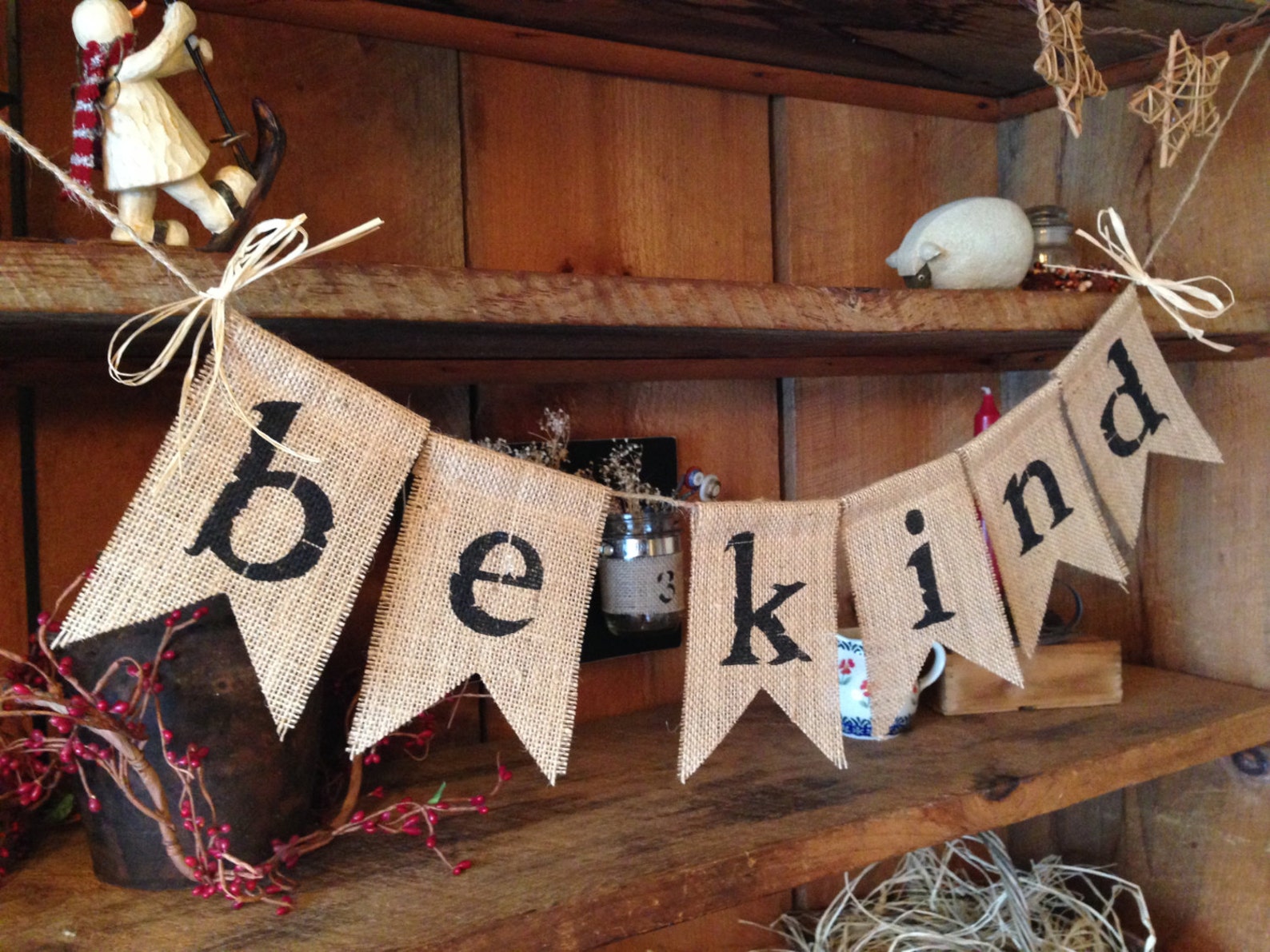 Be Kind Banner Burlap Bunting Home Pennant Family Room - Etsy