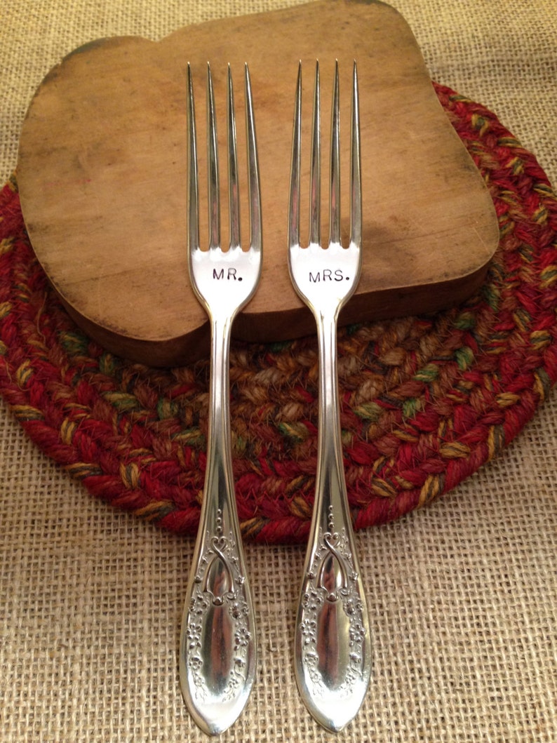 Hand Stamped Silver Dinner Forks Wedding Forks Mr. and Mrs. | Etsy