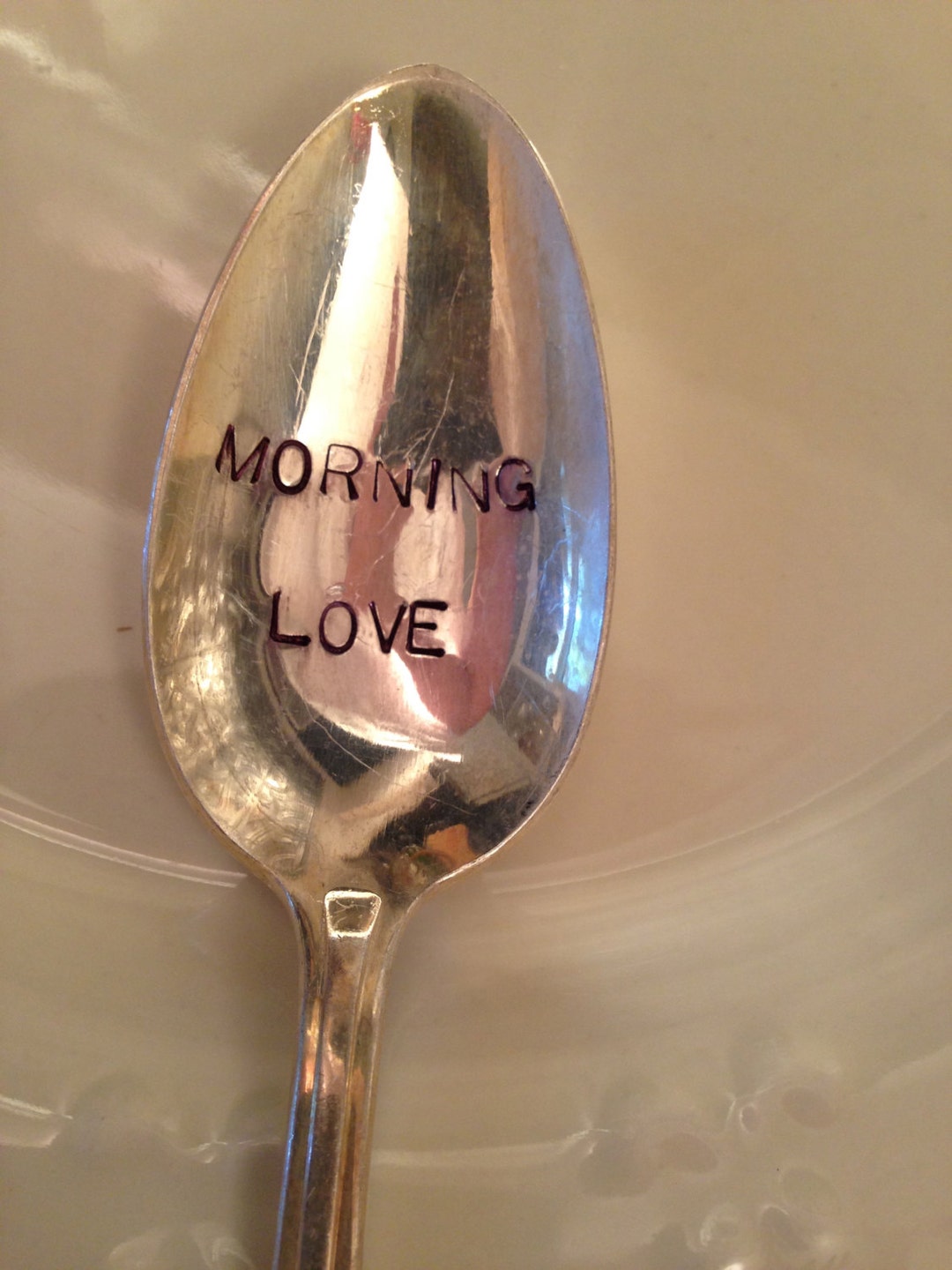 Hand Stamped Silver Coffee Spoon Morning Love Coffee Spoon - Etsy