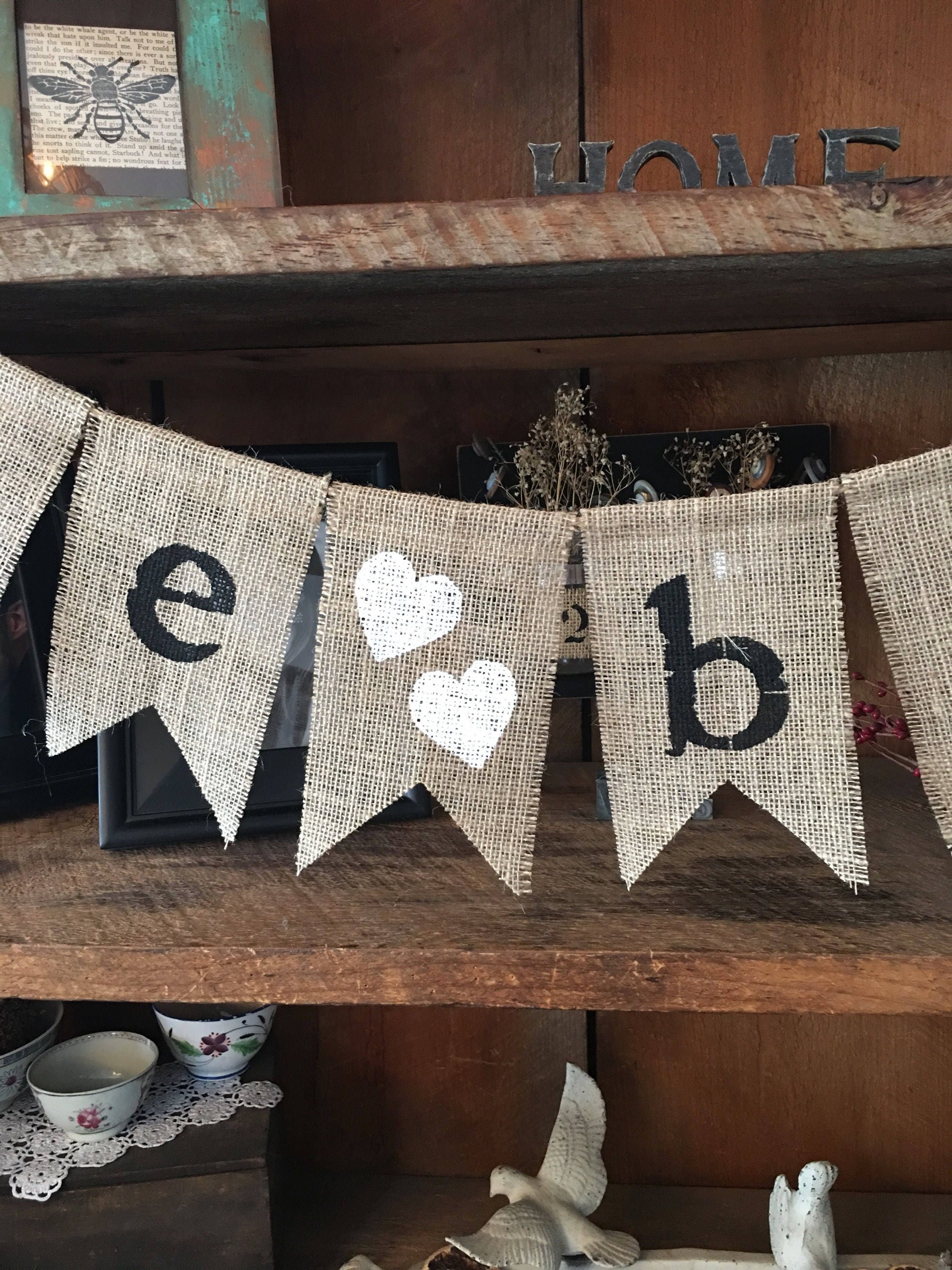 Burlap Love Birds Wedding or Anniversary Banner | Etsy