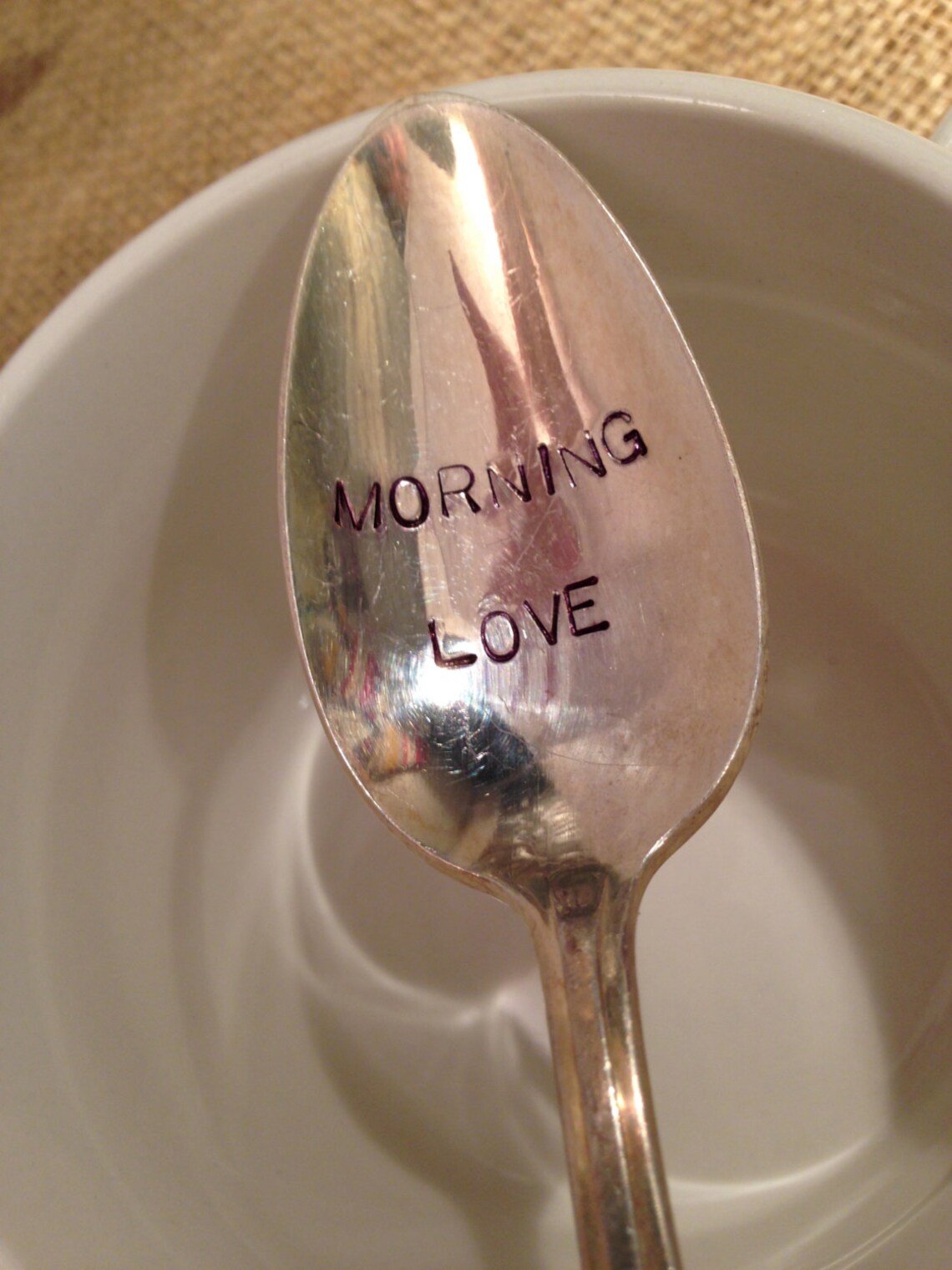 Hand Stamped Silver Coffee Spoon Morning Love Coffee Spoon - Etsy