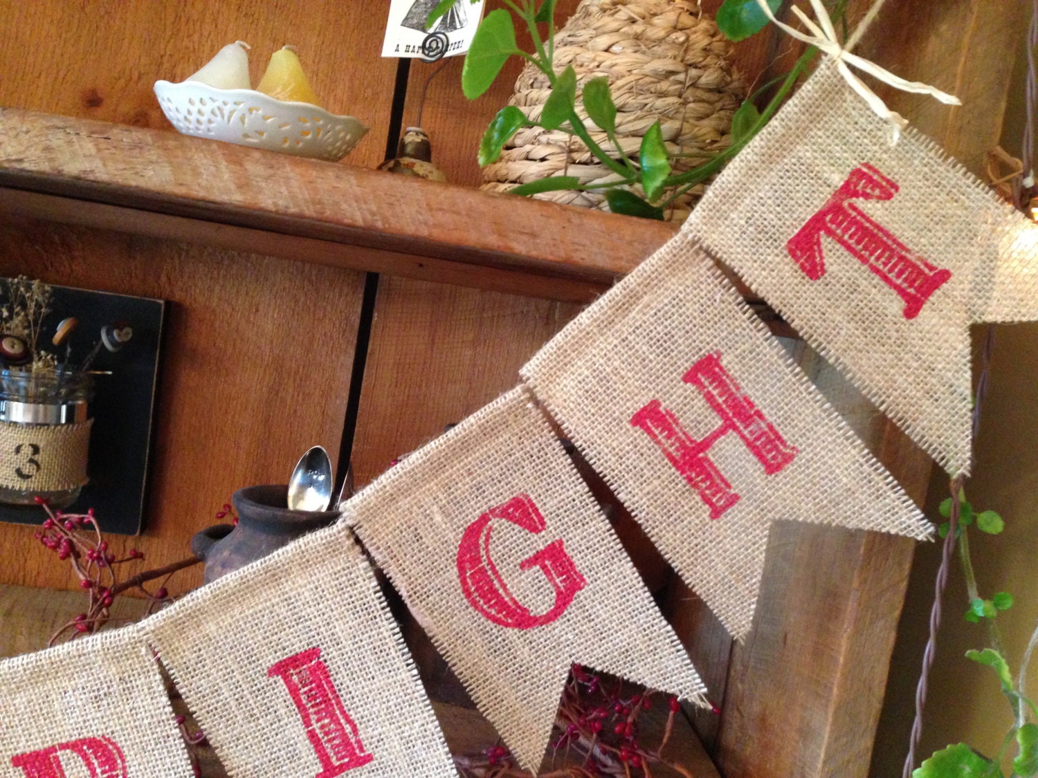 Burlap Christmas Banner Merry & Bright Bunting Christmas | Etsy