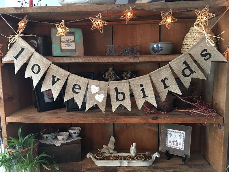 Burlap Love Birds Wedding or Anniversary Banner - Etsy