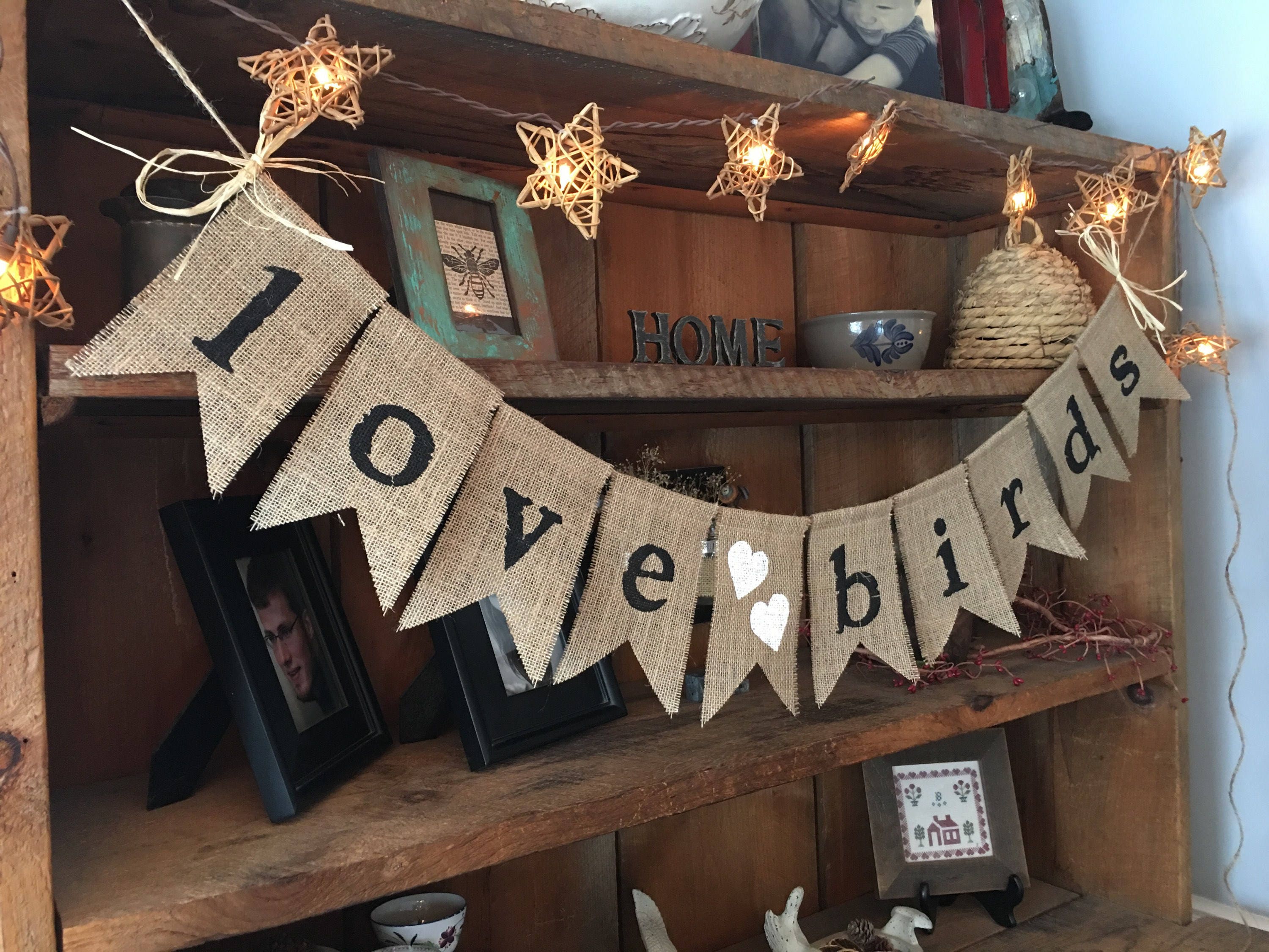 Burlap Love Birds Wedding or Anniversary Banner | Etsy