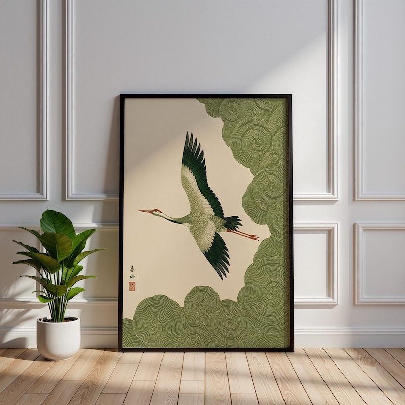 Woodblock Print Crane - Etsy