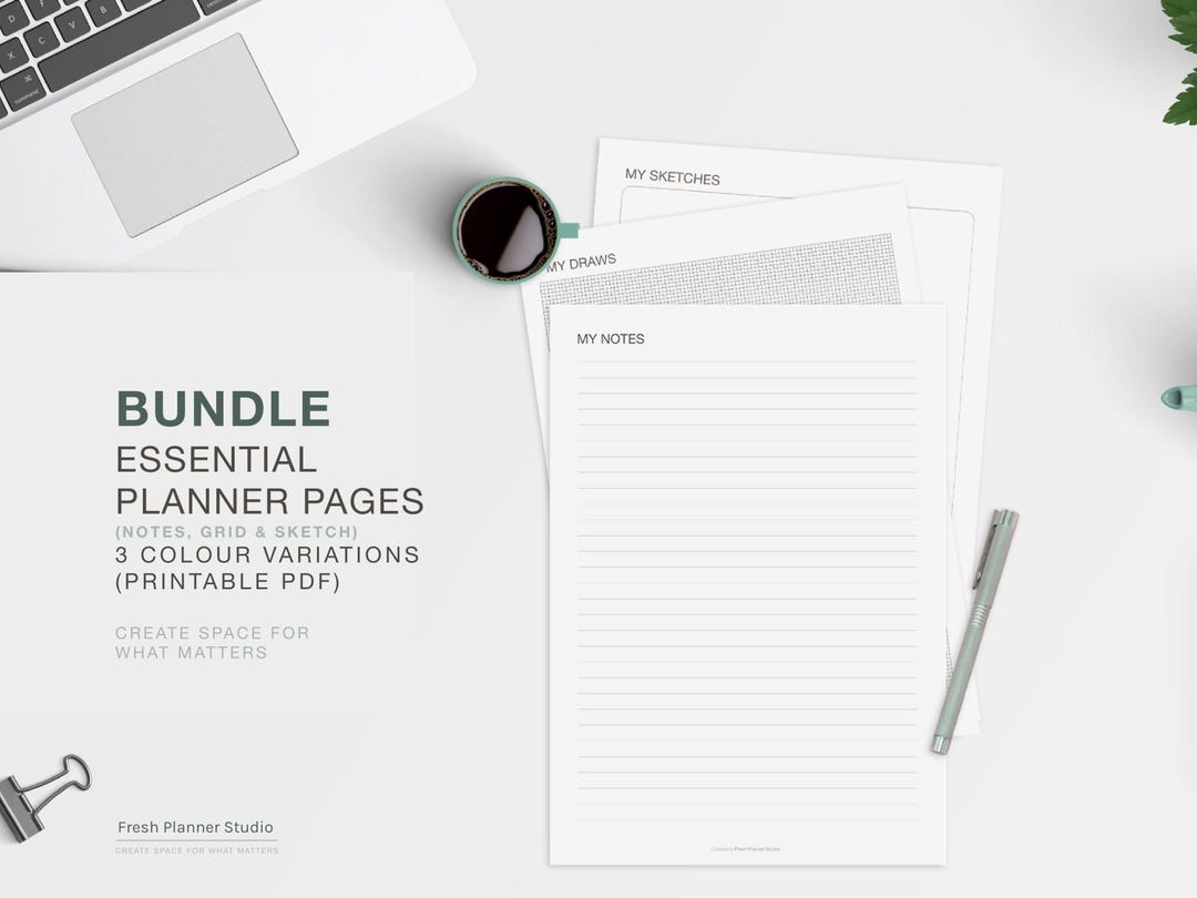 Essential Pages Bundle (printable PDF) Minimalist Notes, Grid & Sketch ...