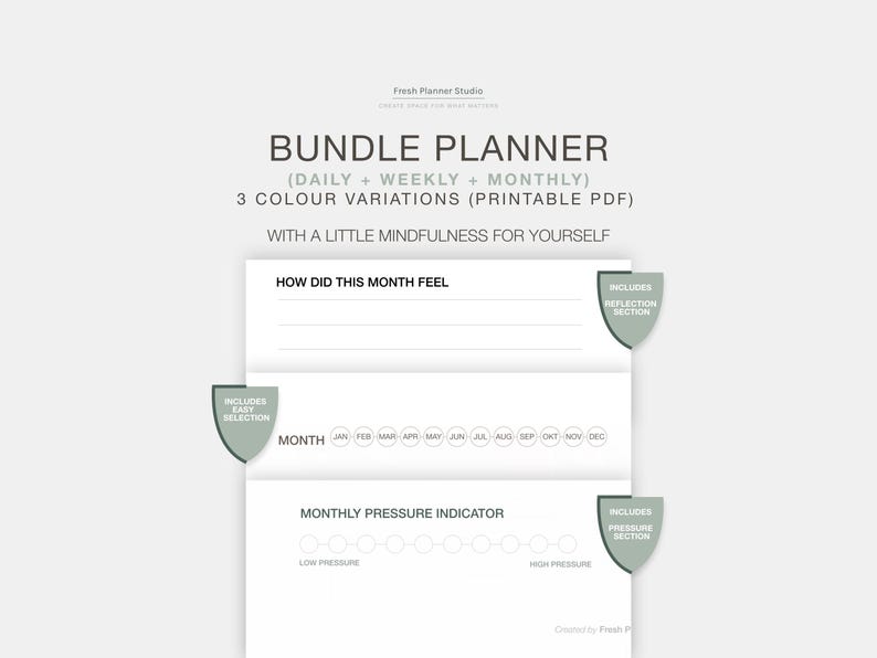 Planner Bundle Printable • Daily Weekly Monthly Set • Minimalist PDF ...