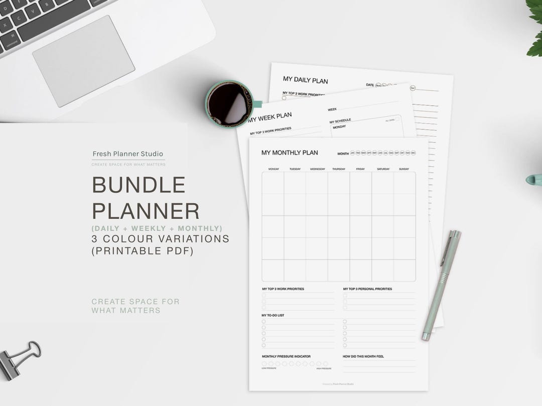 Planner Bundle Printable • Daily Weekly Monthly Set • Minimalist PDF ...