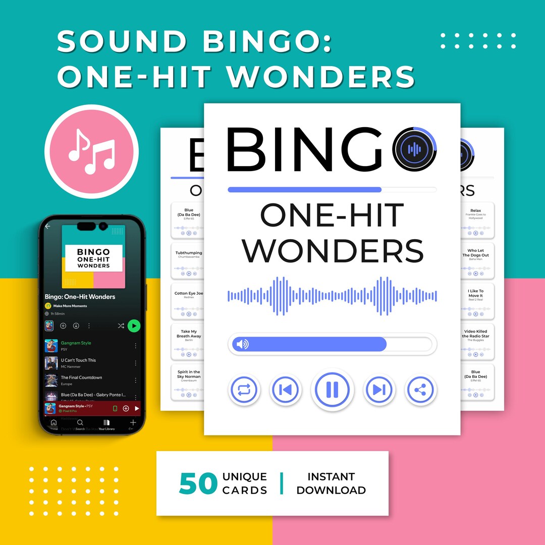 Sound Bingo: One-hit Wonders, Musical Party Game, Printable Music Bingo ...