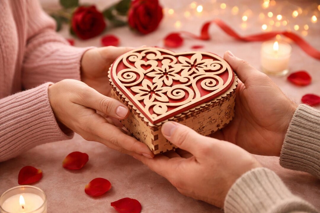 Heart Shaped Gift Box SVG | Valentine Laser Cut File for Wooden Jewelry ...