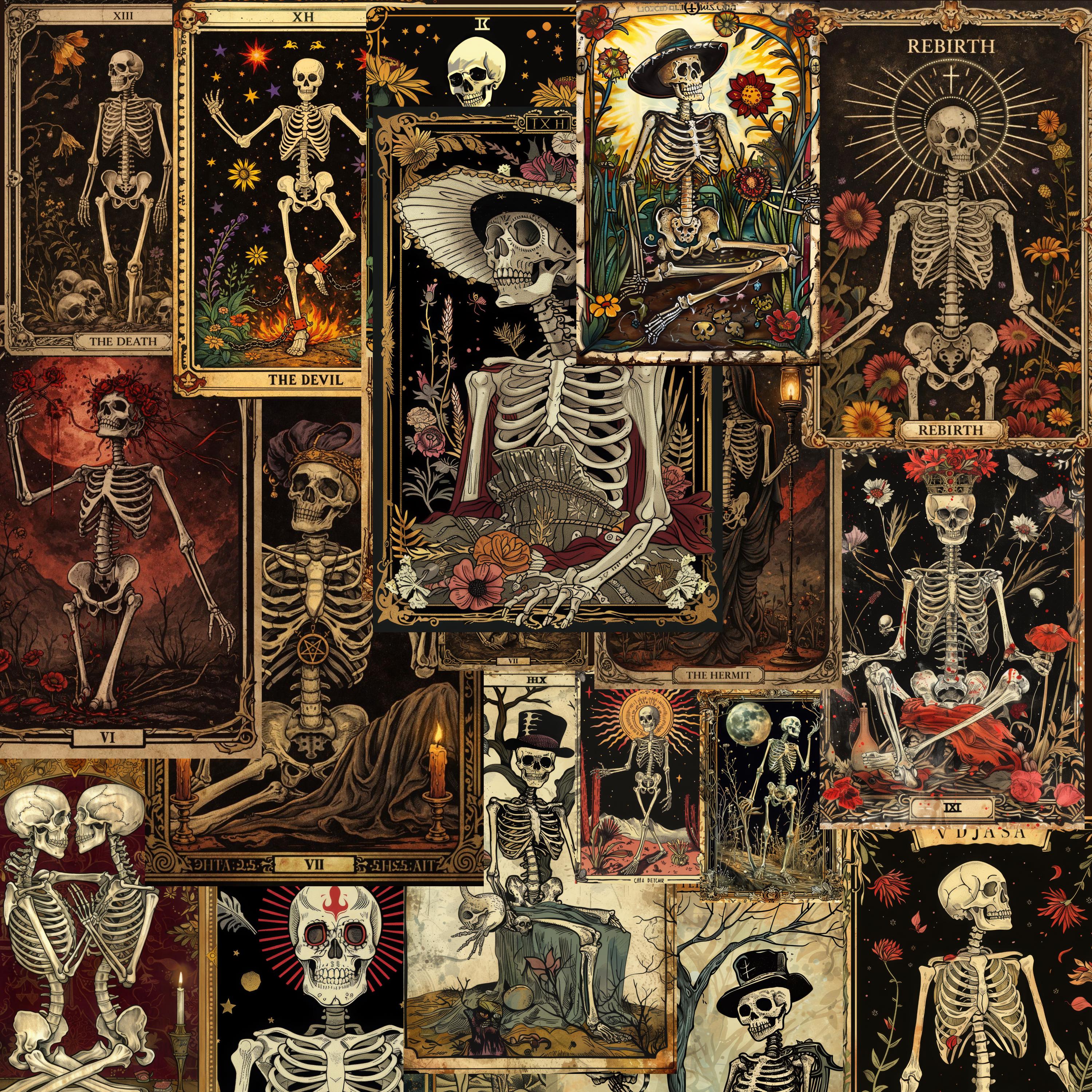 Skeleton Tarot Cards PNG Bundle, Digital Tarot Cards Art, Gothic Tarot ...