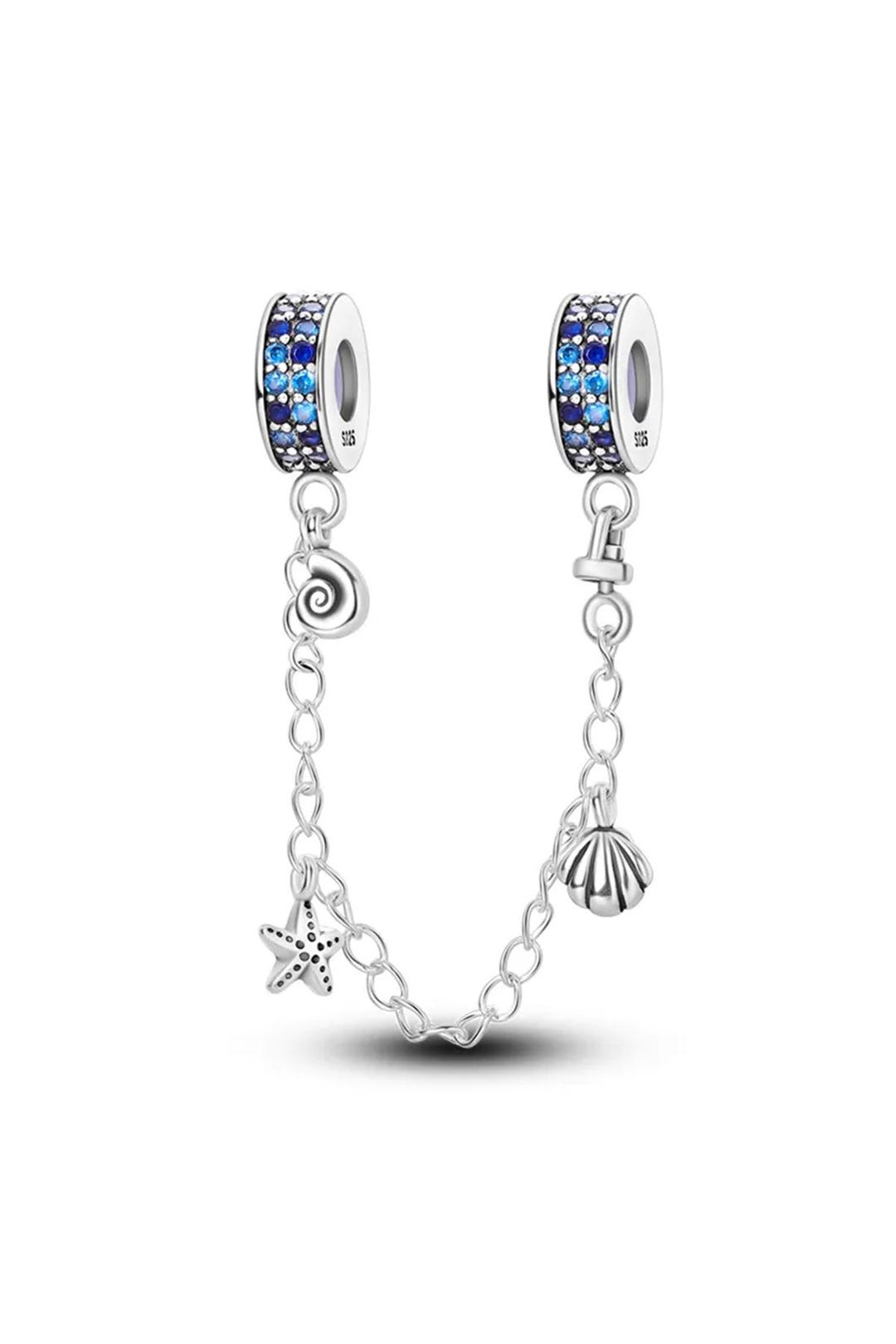Seashell & Starfish Safety Chain 925 Sterling Silver Charm – Beach Bead ...