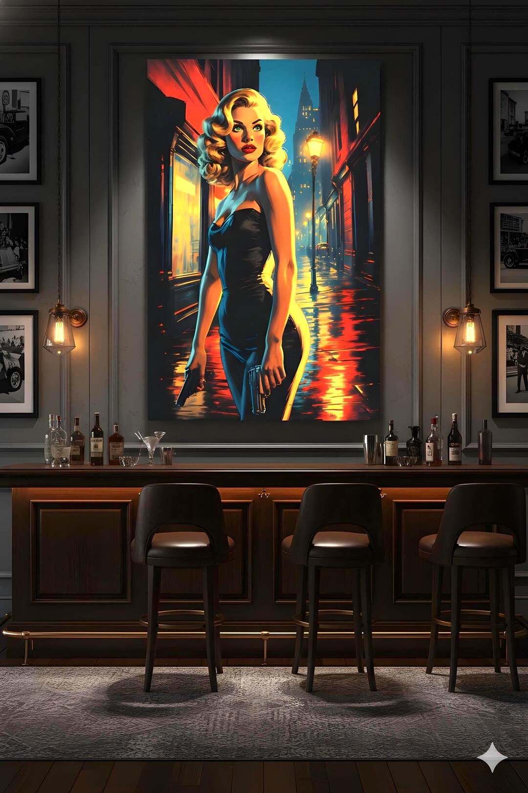 Neon Night Pinup Canvas | 16K Ultra HD Canvas | Man Cave Decor | Retro ...