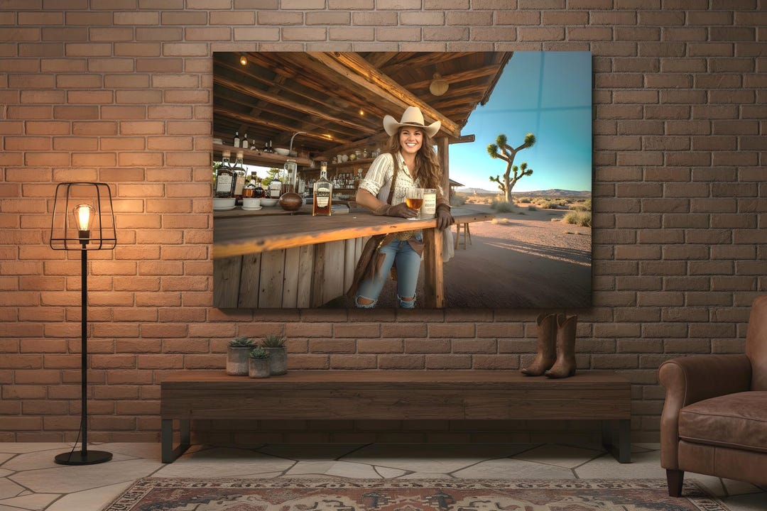 Cinematic Western Tavern Poster Print for Lounge or She Shed, Vintage ...